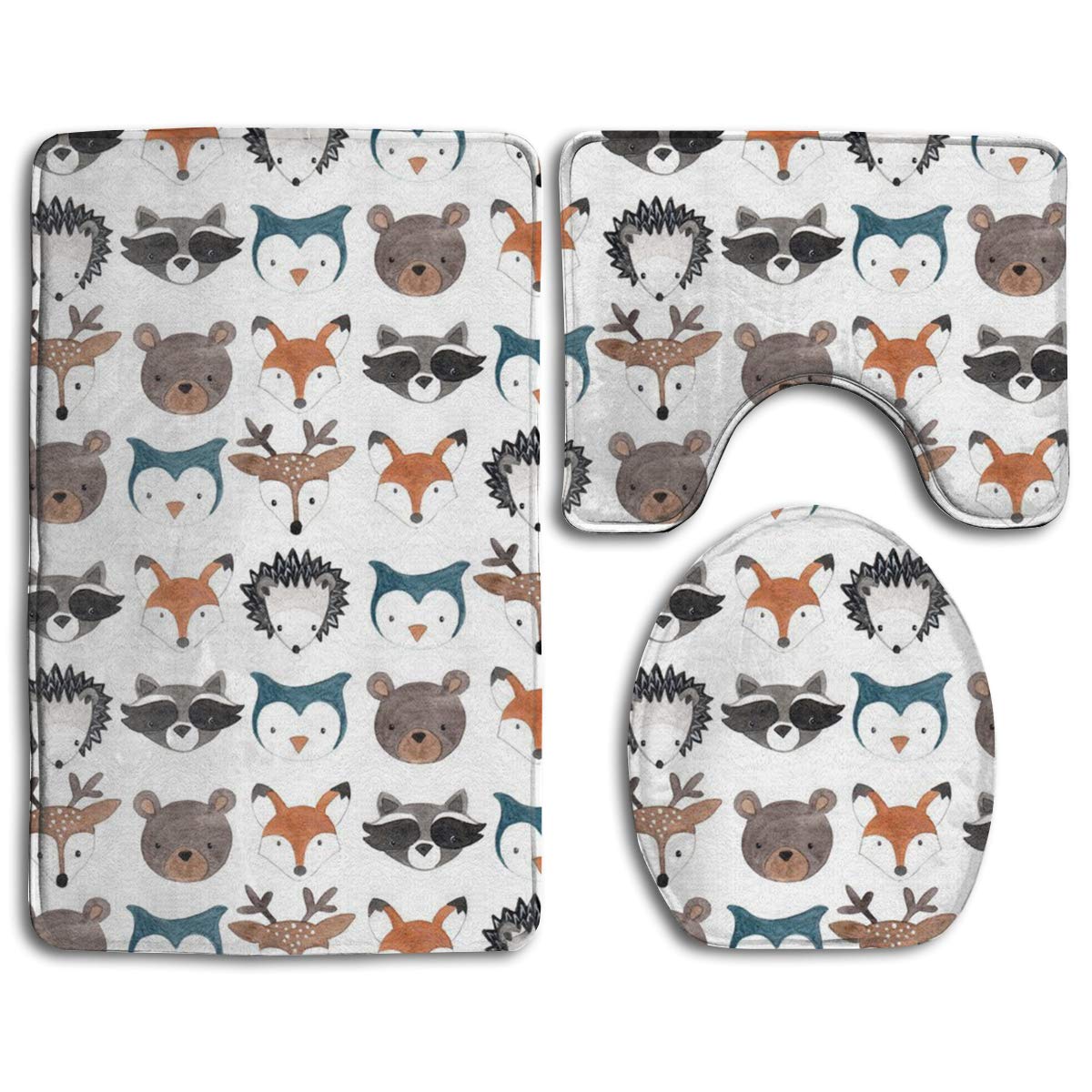 CHAPLLE Woodland Creatures 3 Piece Bathroom Rugs Set Bath Rug Contour ...