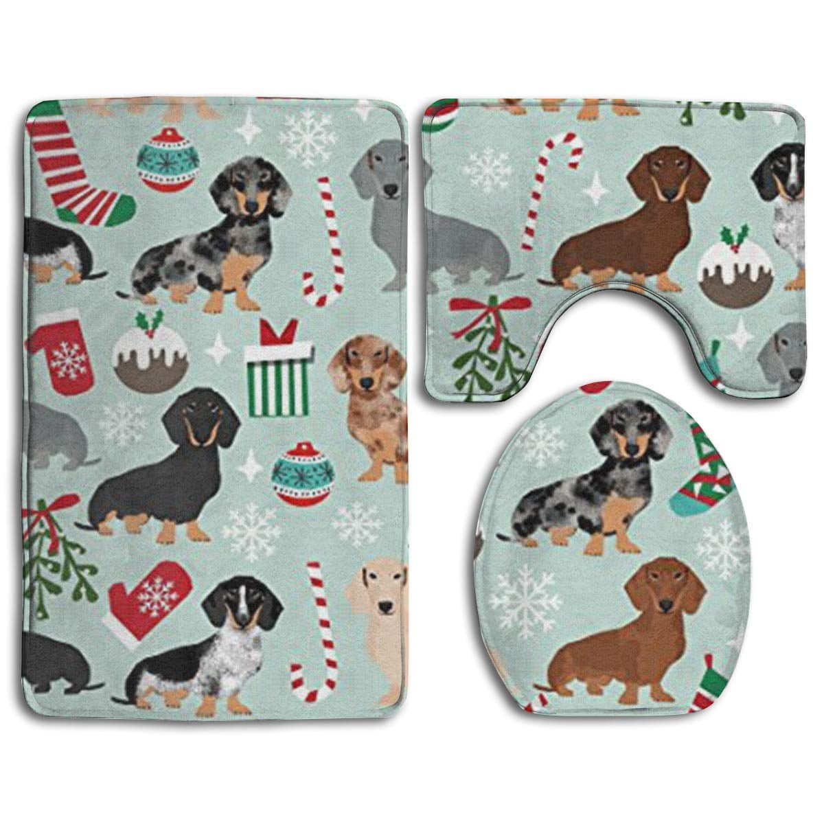 CHAPLLE Xmas Holiday Dog Dachshund 3 Piece Bathroom Rugs Set Bath Rug ...