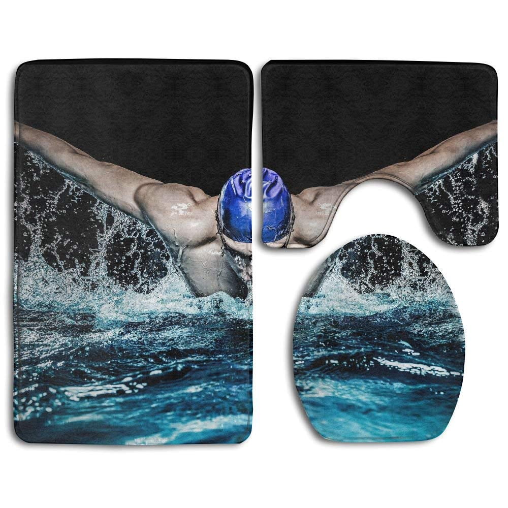 CHAPLLE Young Man in Swimming Pool 3 Piece Bathroom Rugs Set Bath Rug ...
