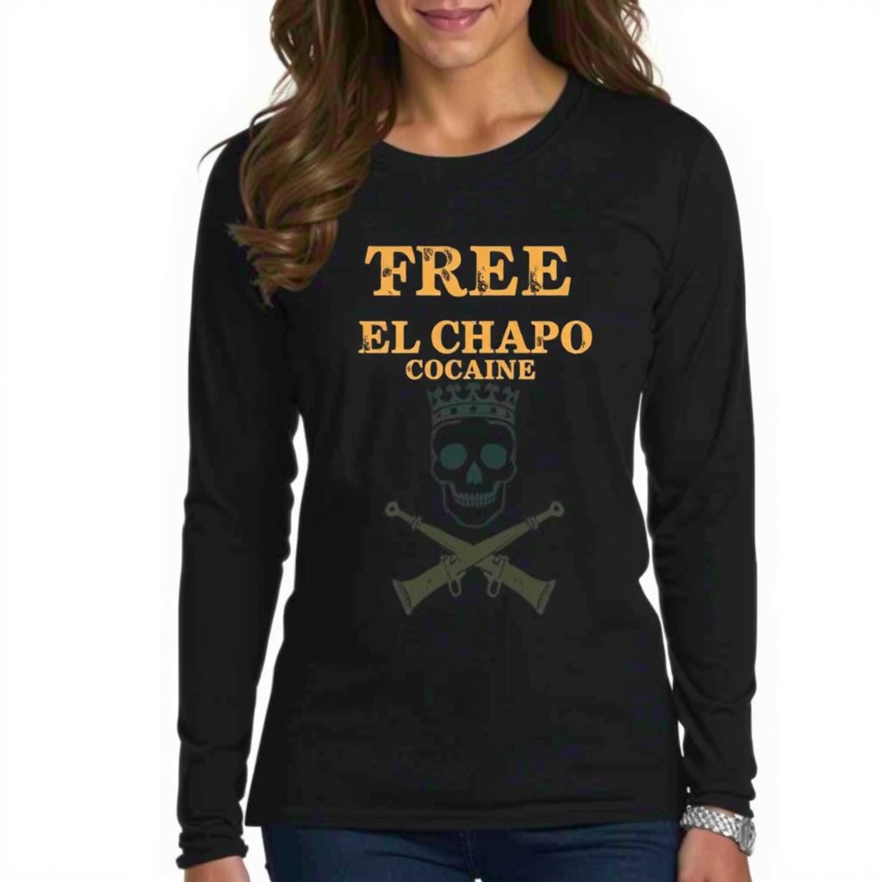 CHAPO Black Long Sleeve T-Shirt - Graphic Design with & Crossed ...