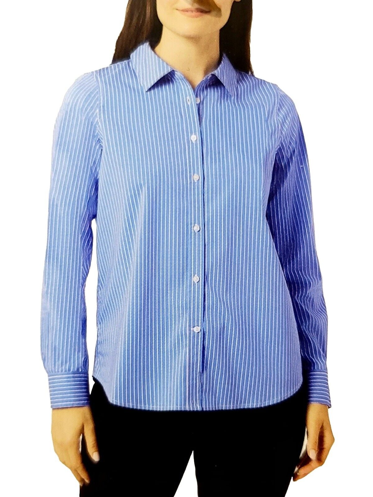 CHAPS Women's Easy Care Button Up No Iron Stretch Modal Blouse, Blue ...