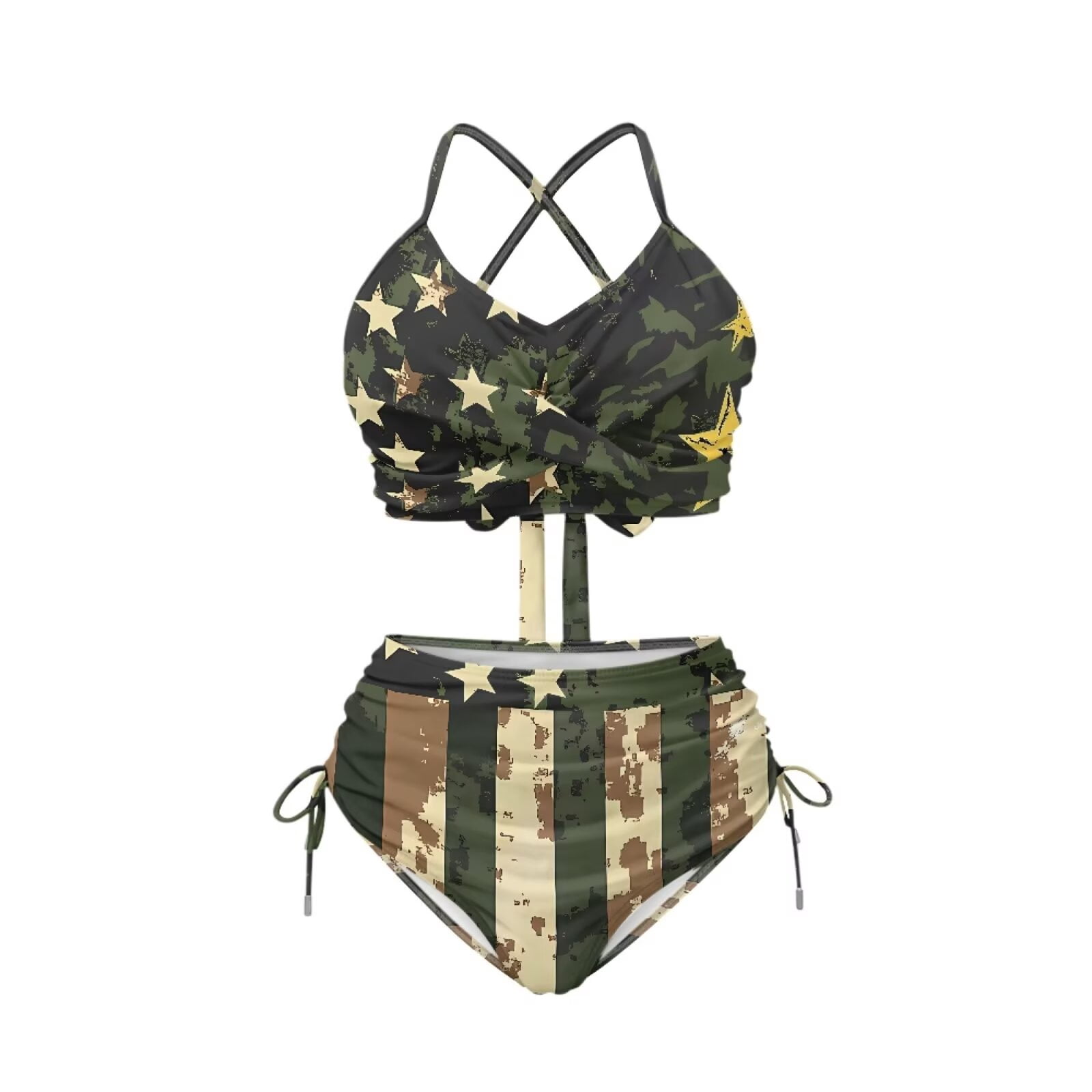 CHAQLIN American Flag Green Camo Swimsuits for Women Halter Bathing ...