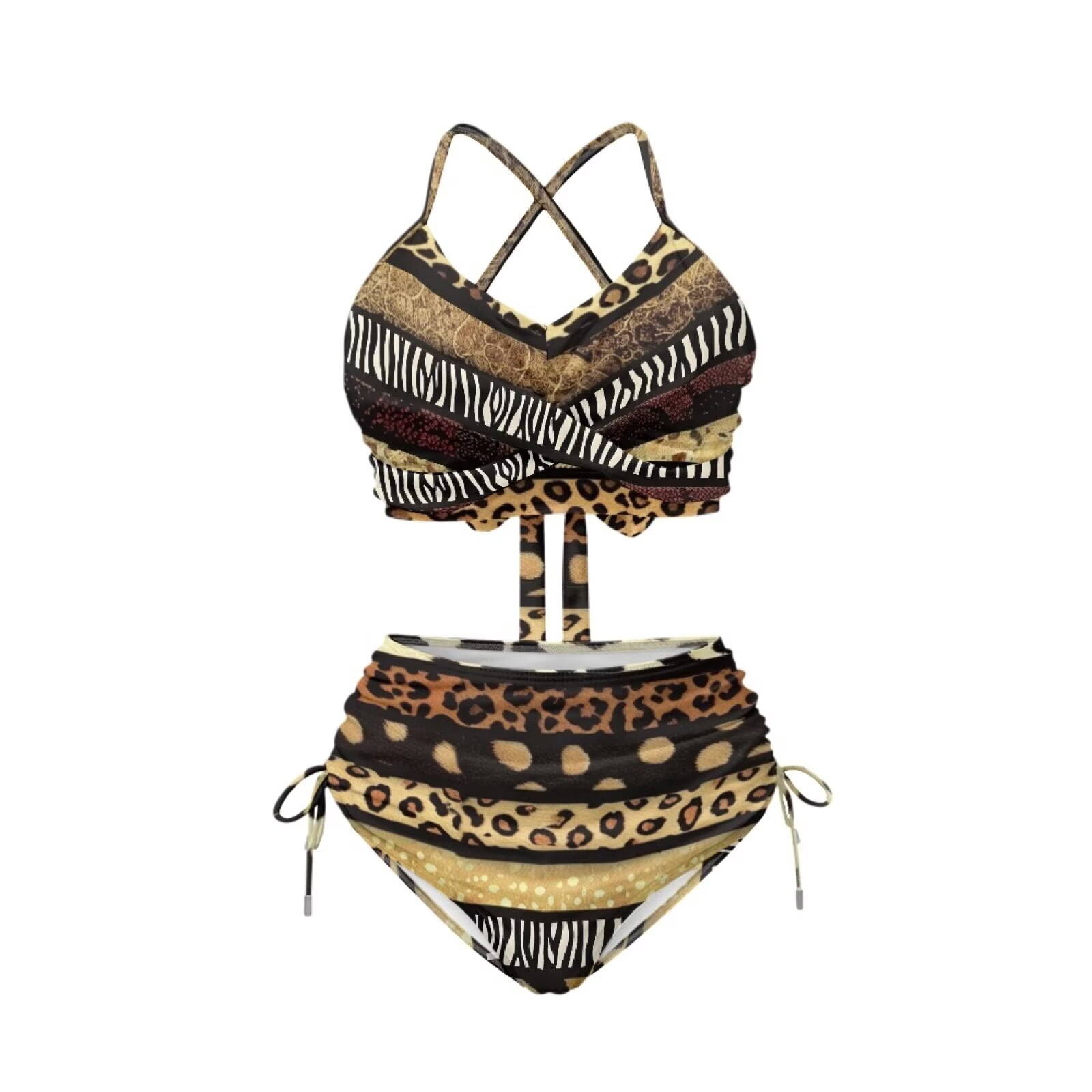 CHAQLIN Brown Leopard Stripes Two Piece Bathing Suit Set for Women Sexy ...