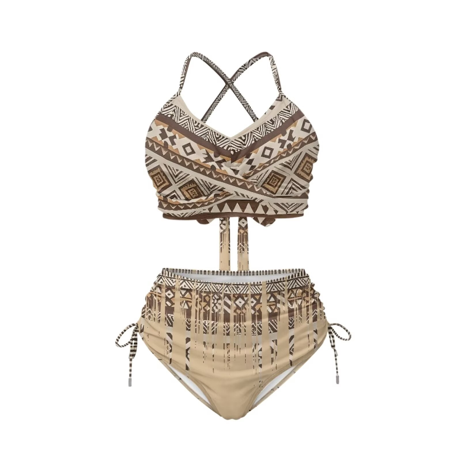 CHAQLIN Brown Tribal Ethnic Geometric Swimsuits for Women Two Piece ...