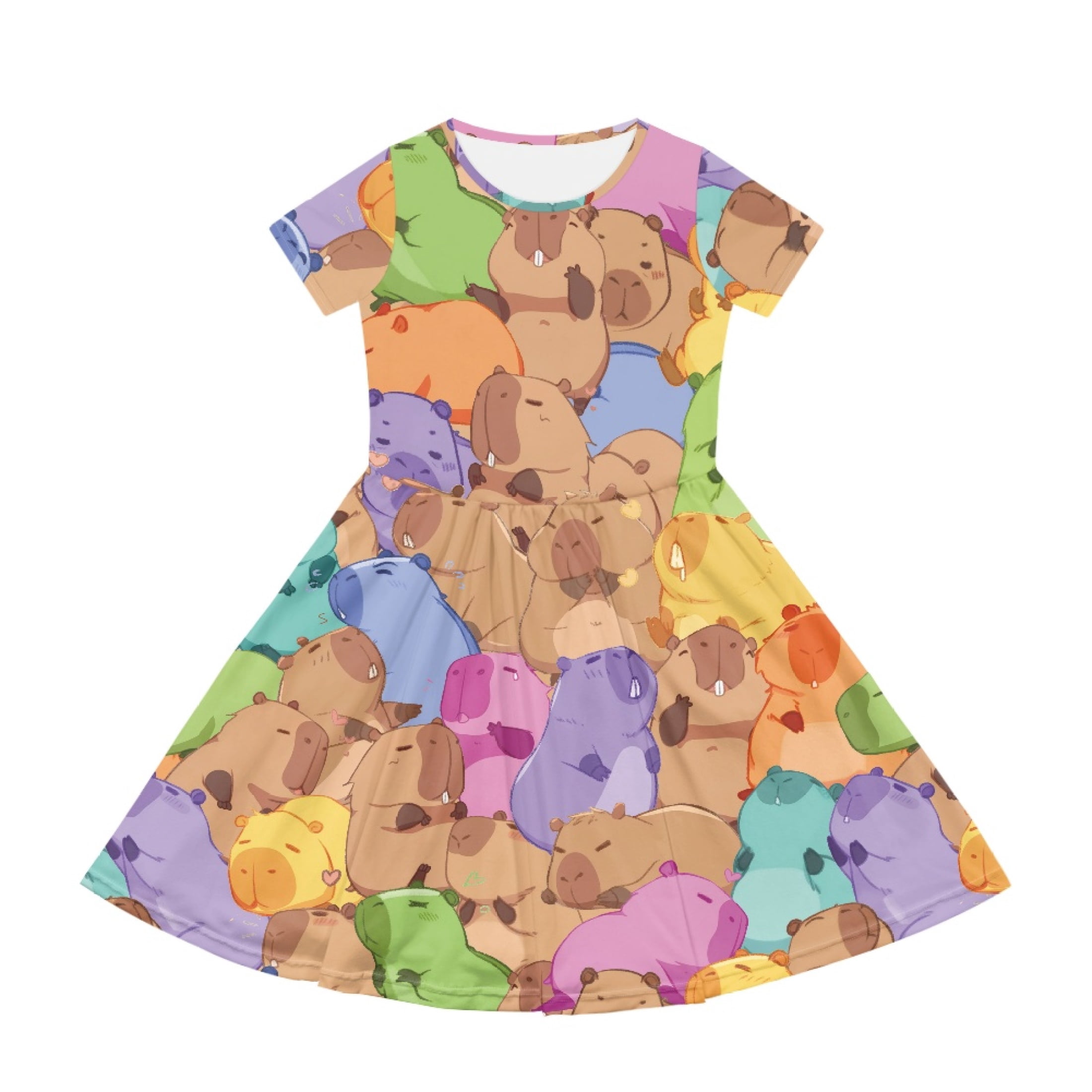 CHAQLIN Capybara Rainbow Pattern Spandex Fabric Girls Casual Dress ...