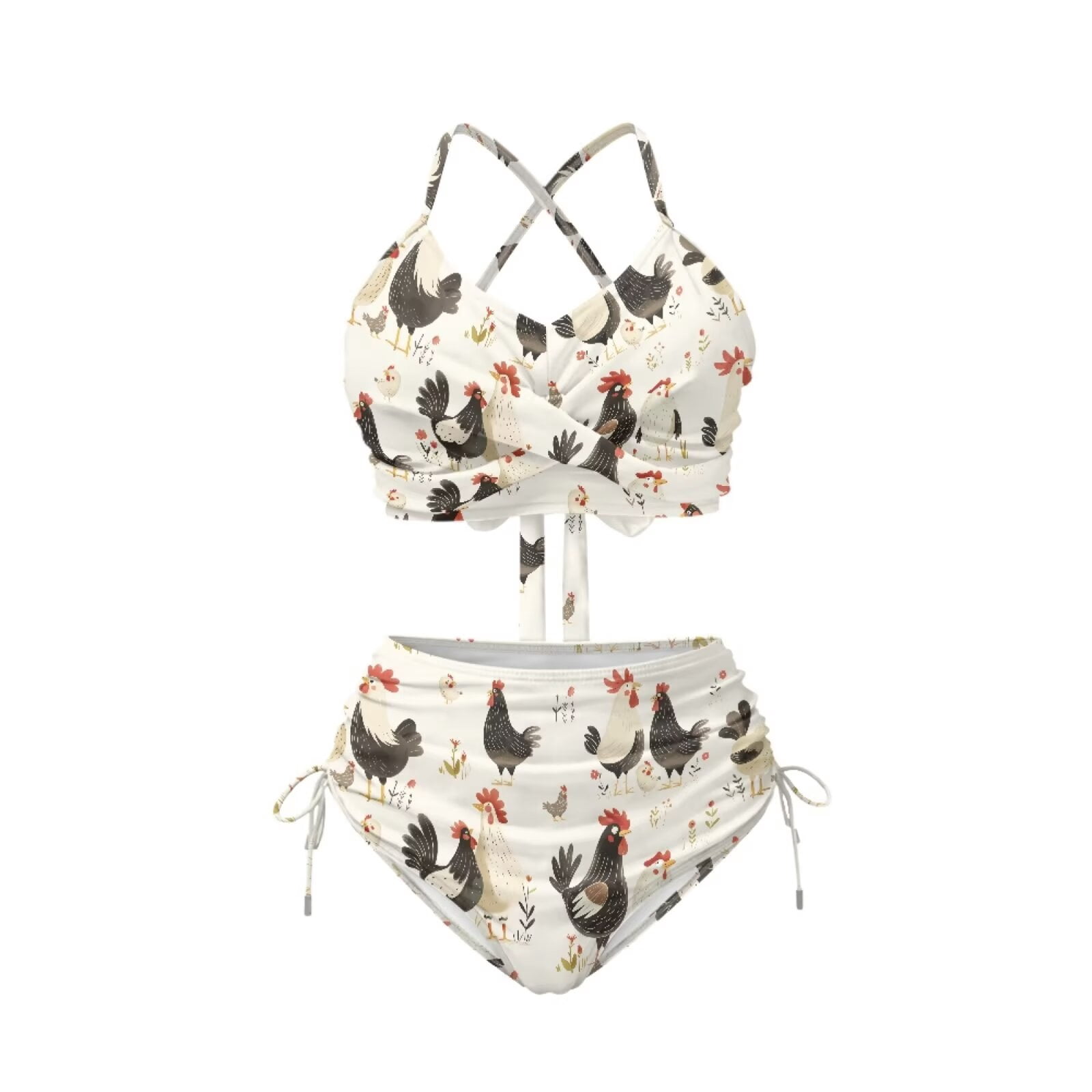 CHAQLIN Cartoon Chicken Rooster Beige Bikini Set Two Piece Swimsuit ...