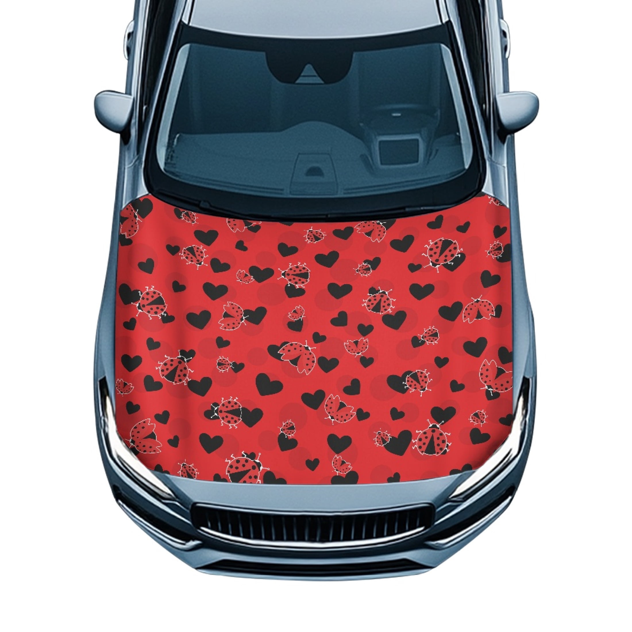 CHAQLIN Cute Ladybug & Heart Print Car Hood Cover - Elastic Stretch ...