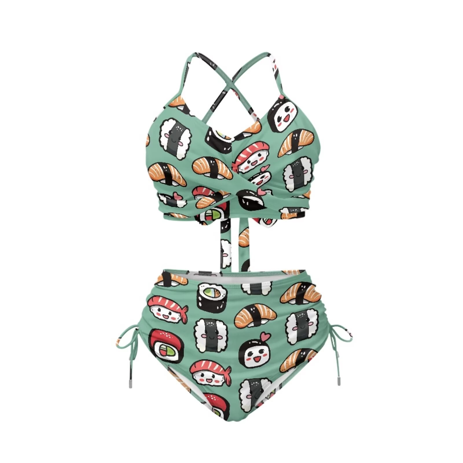 CHAQLIN Cute Sushi Green Bathing Suit High Waist Tankini Swimsuits for ...
