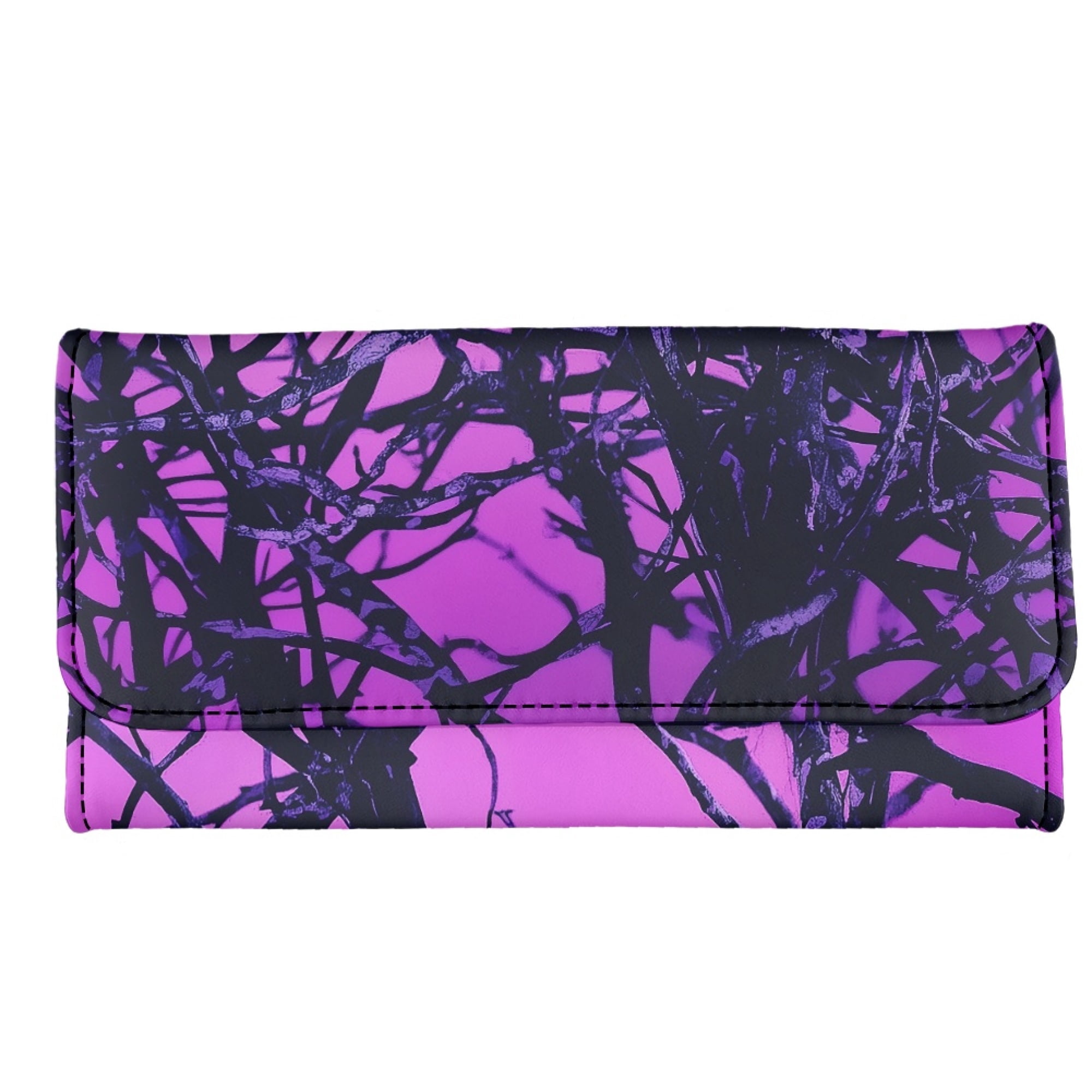 CHAQLIN Dark Bare Branches Print with Pocket Long Wallet, PU Leather ...