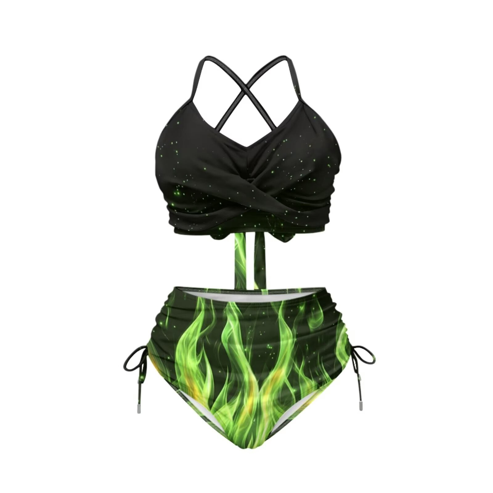 CHAQLIN Green Fire Flame Two Piece Bikini Set for Women Padded Swimsuit ...