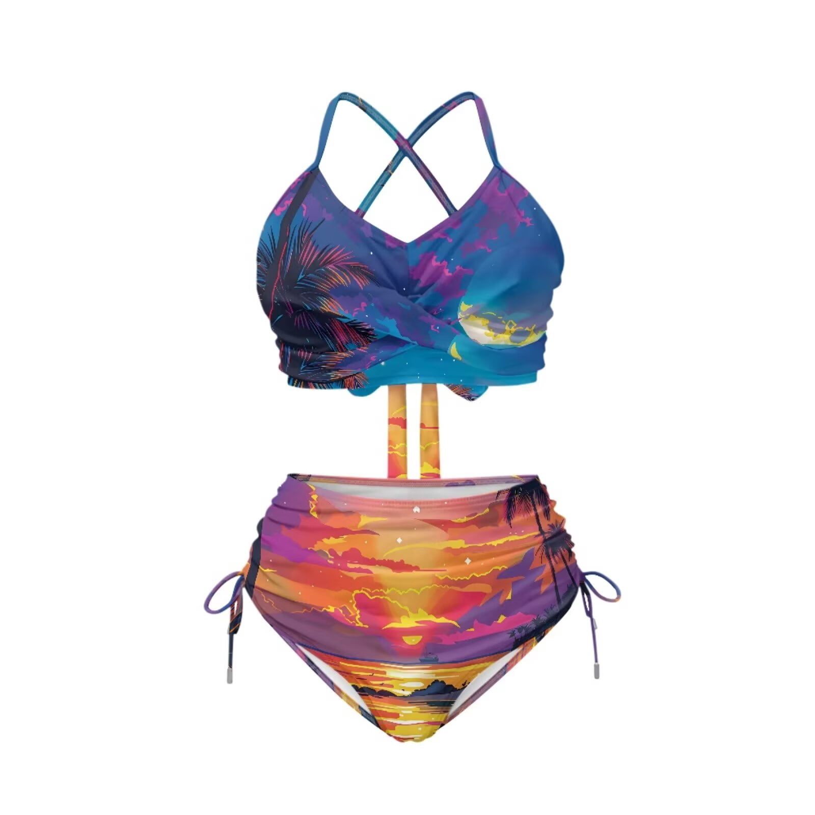 CHAQLIN Hawaiian Sunset Blue Art 2 Piece Bikini Set for Women Tummy ...