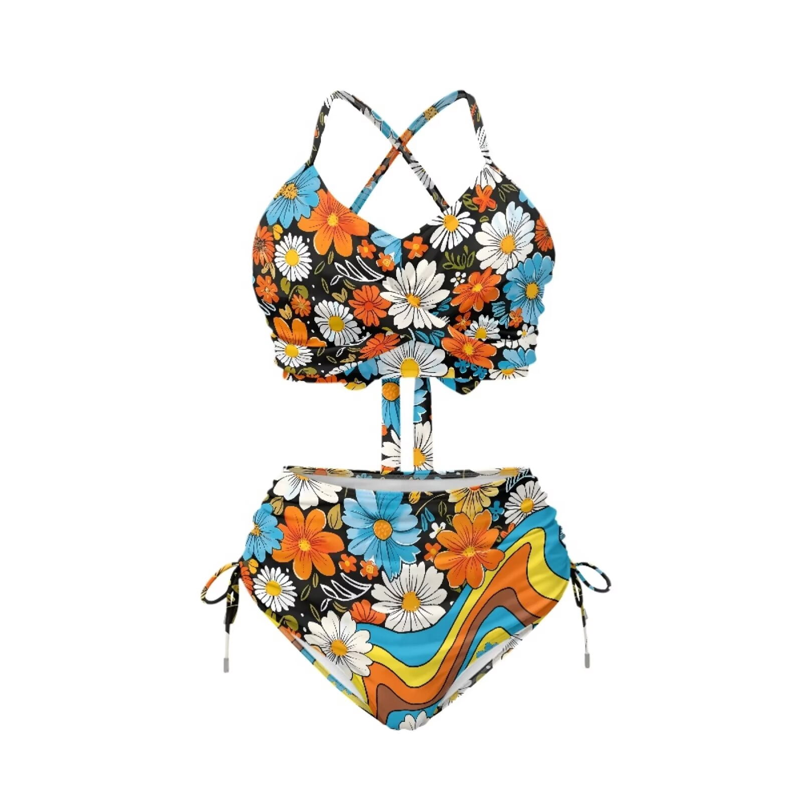 CHAQLIN Hippie Flowers Blue Swirl Swimsuits for Women Two Piece Halter ...