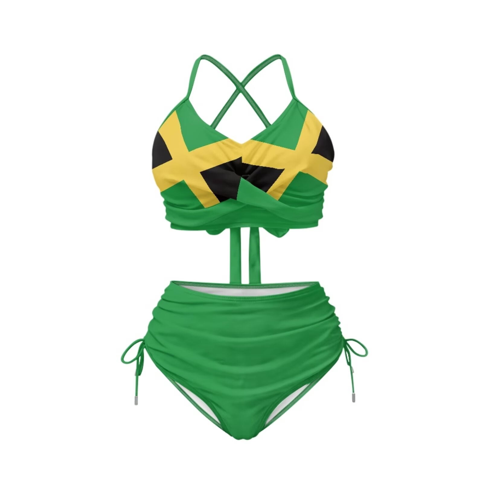 CHAQLIN Jamaican Flag Green Two Piece Swimsuit Set for Women Crisscross ...