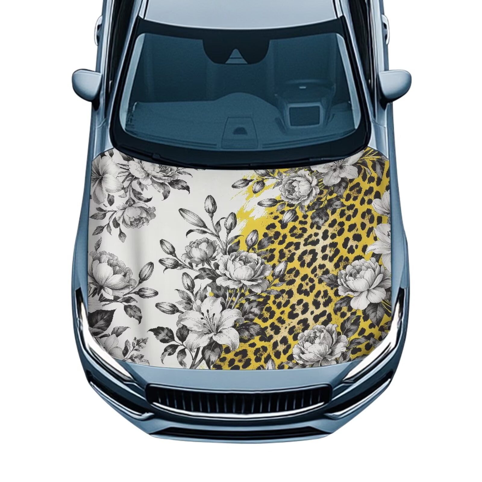 CHAQLIN Leopard Print Floral Car Hood Cover Vehicle Hood Protection ...