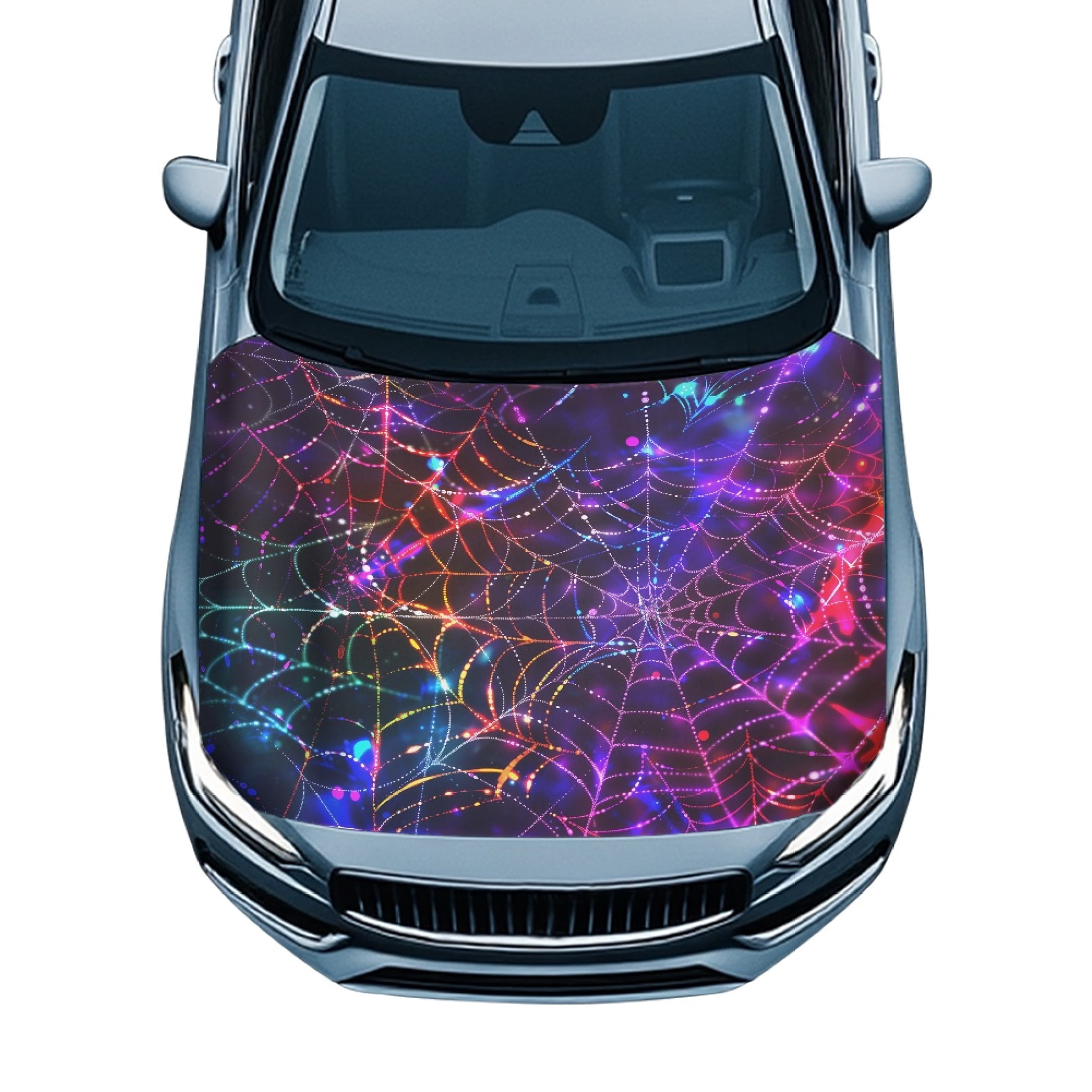 CHAQLIN Neon Glowing Spider Web Car Hood Cover - Stretchable Waterproof ...