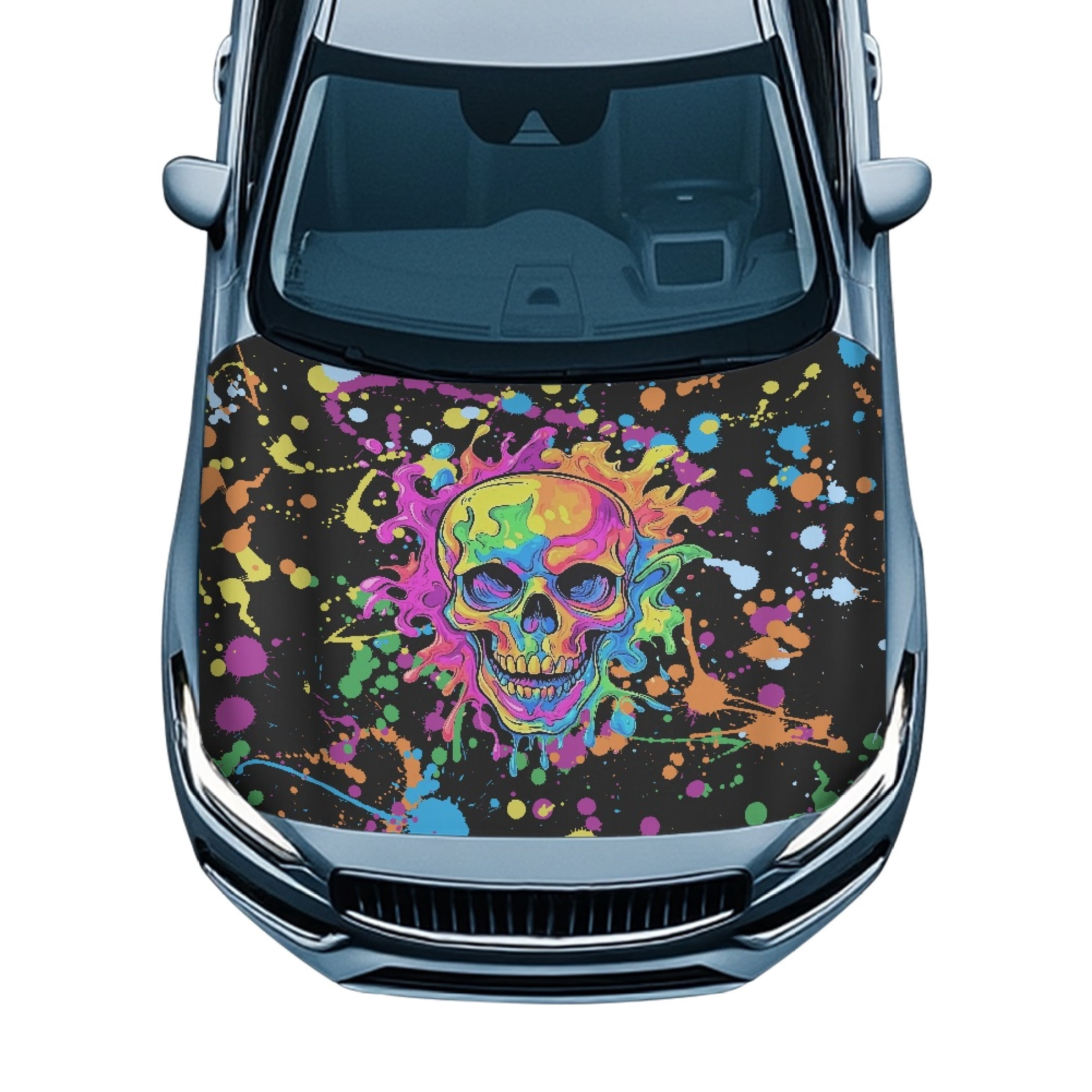 CHAQLIN Neon Splash Colorful Skull Car Hood Cover - Waterproof UV ...