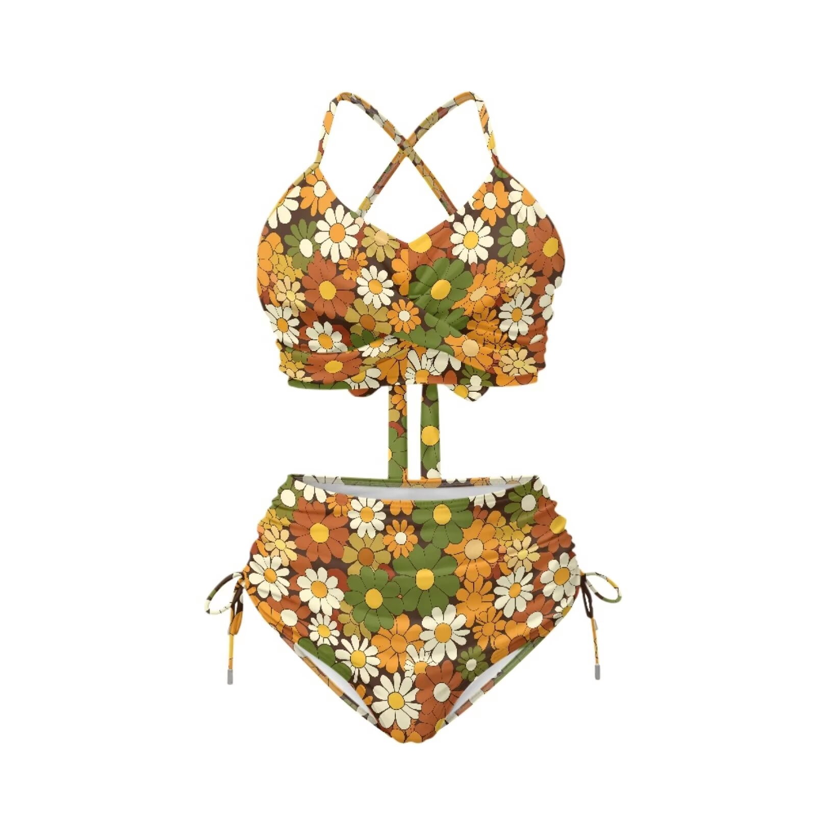 CHAQLIN Orange Green Hippy Flowers Bikini Sets for Women Two Piece ...