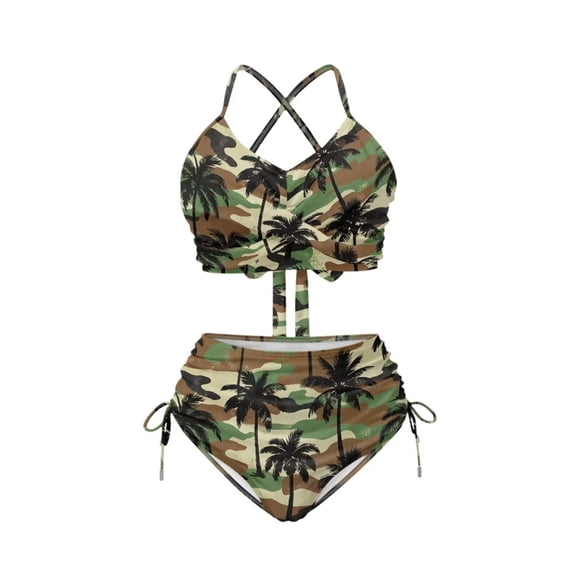 CHAQLIN Palm Tree Green Camo Bikini Set for Women Sexy High Waisted ...