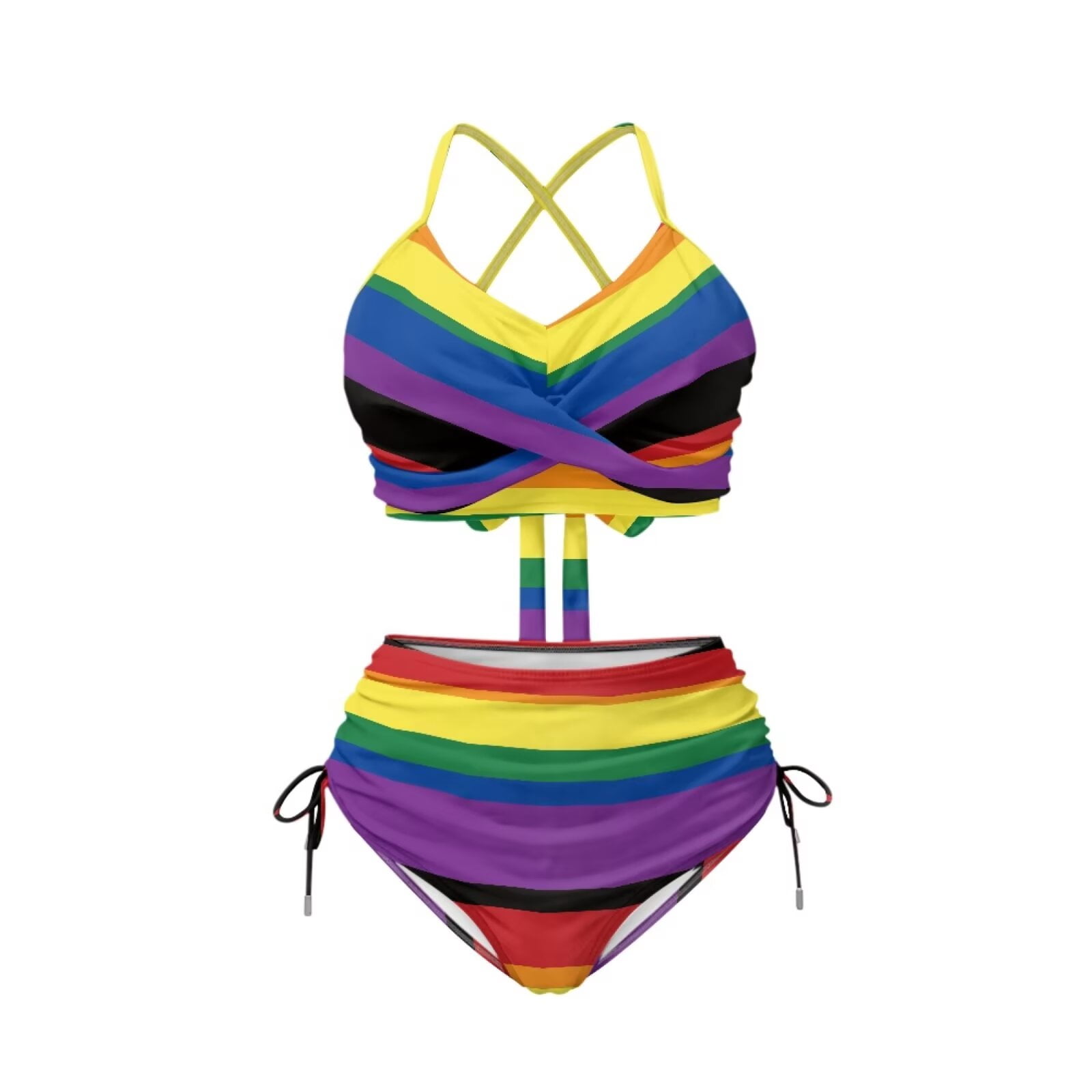CHAQLIN Rainbow Flag Colorful Stripes Bikini Set High Waisted Bottoms ...