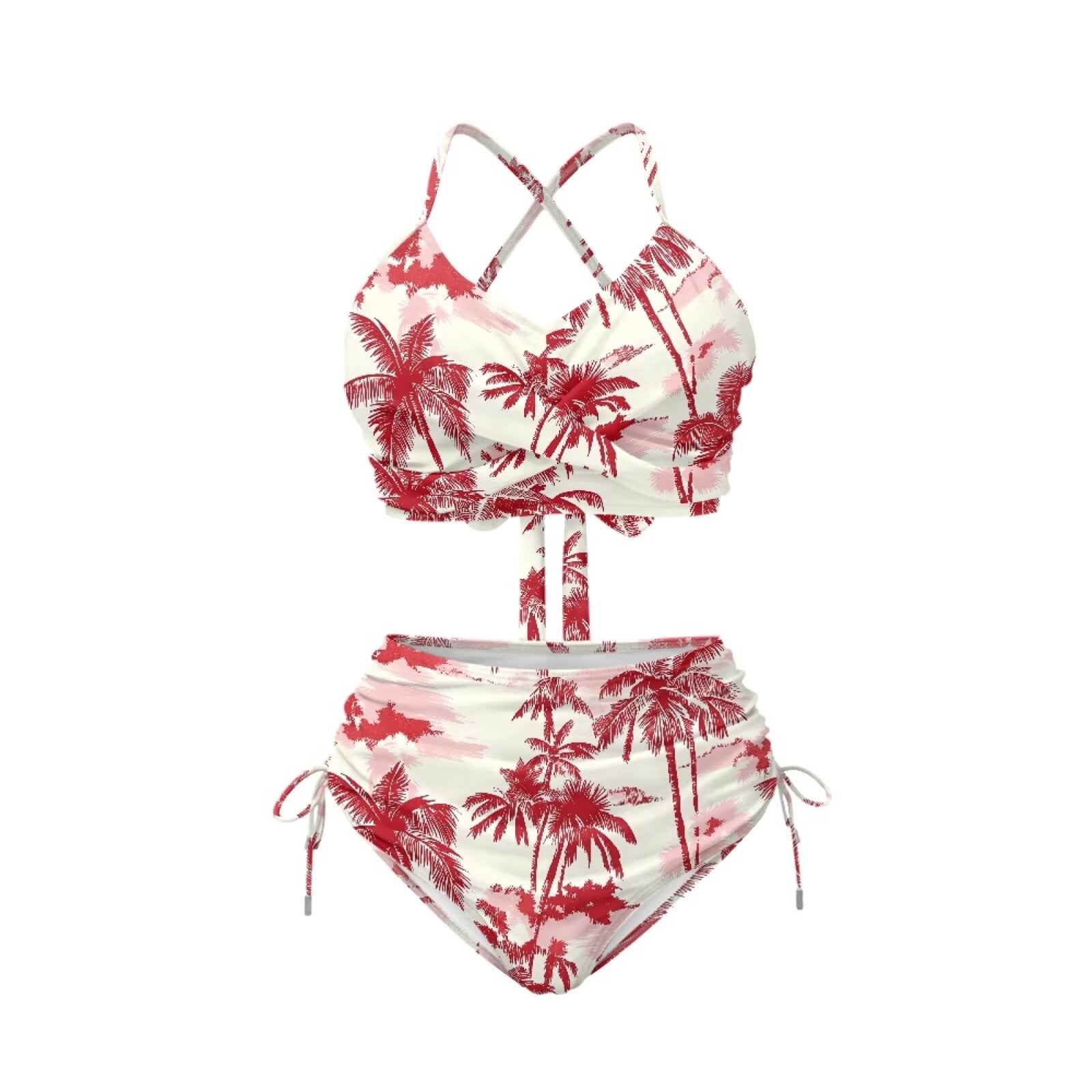CHAQLIN Red Palm Trees Bikini Set Two Piece Twist Front Tankini ...