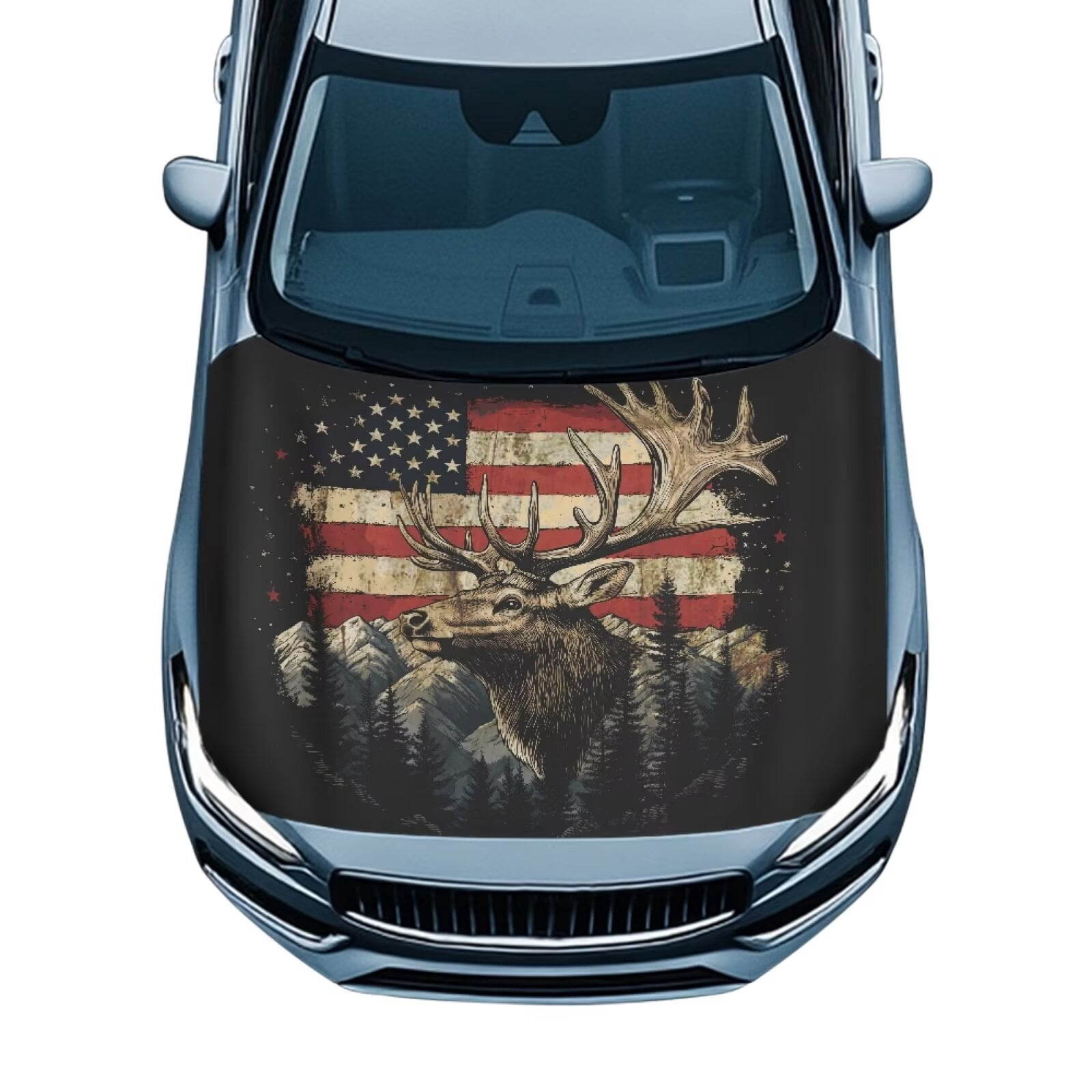 CHAQLIN Retro USA Flag Deer Hood Covers for Cars Universal Car Hood ...