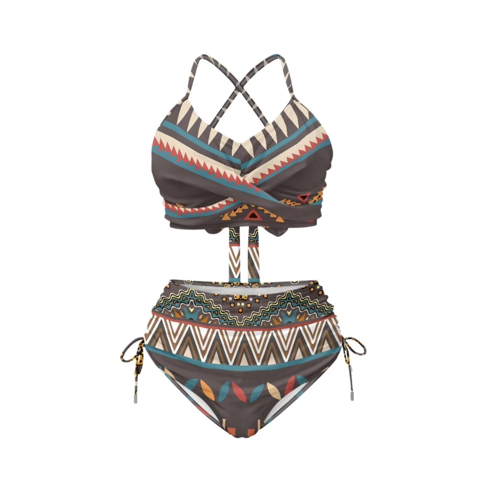 CHAQLIN Tribal Ethnic Art Design Grey Bathing Suit High Waisted ...