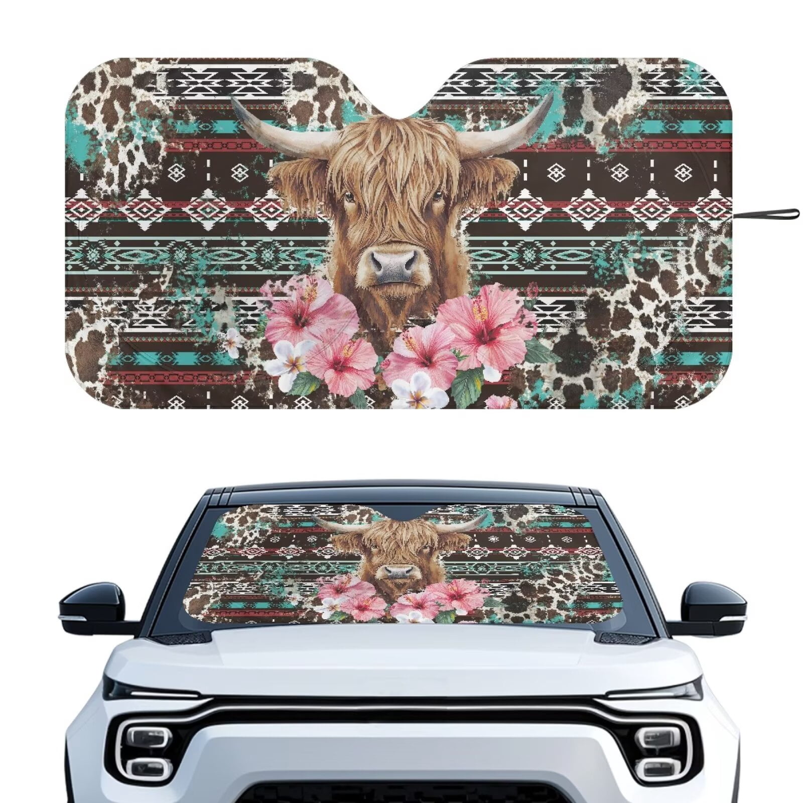 CHAQLIN Tribal Highland Cow Windshield Sunshades Foldable Car Sun ...