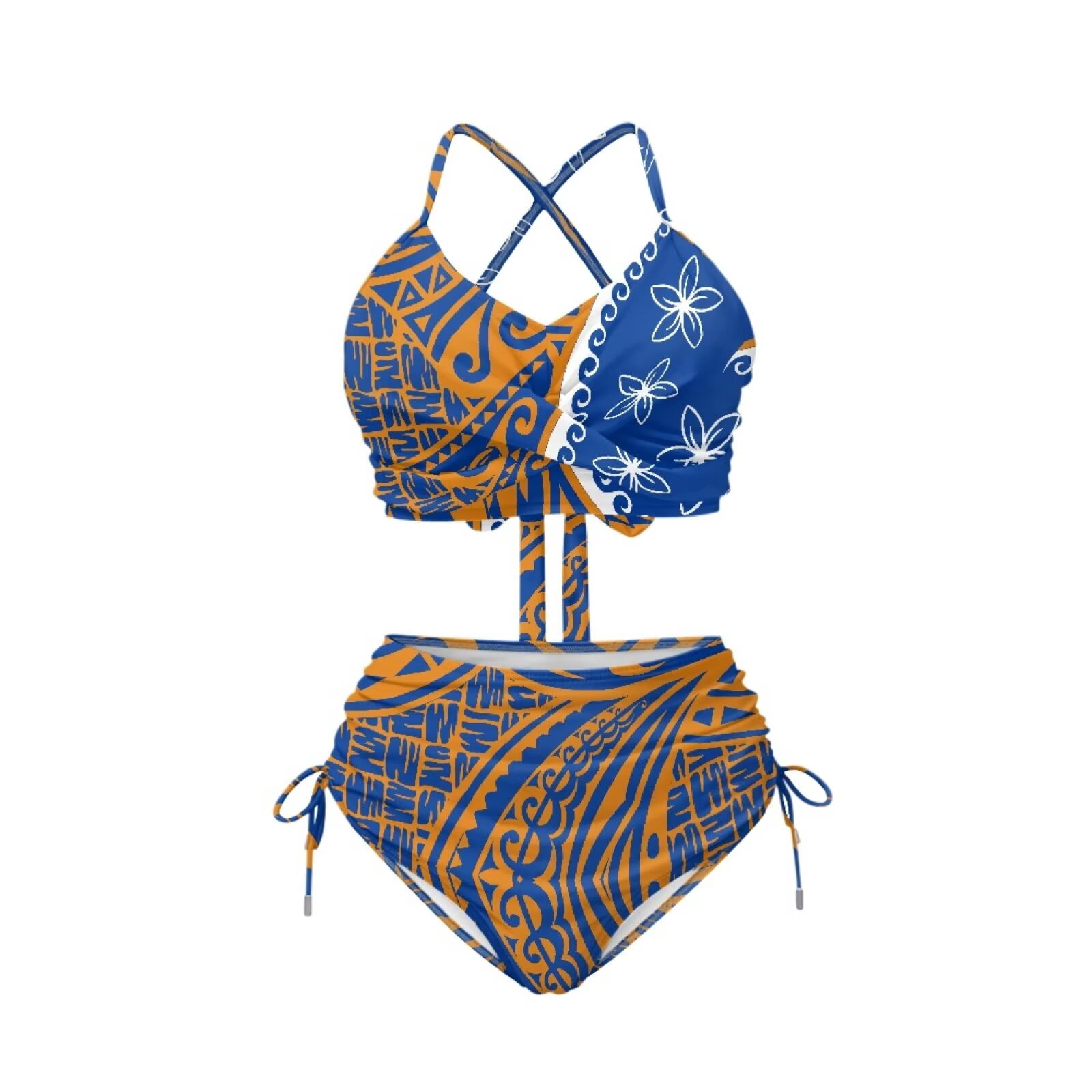 CHAQLIN Tribal Polynesian Flower Blue Bikini Set Sexy Swimsuit High ...