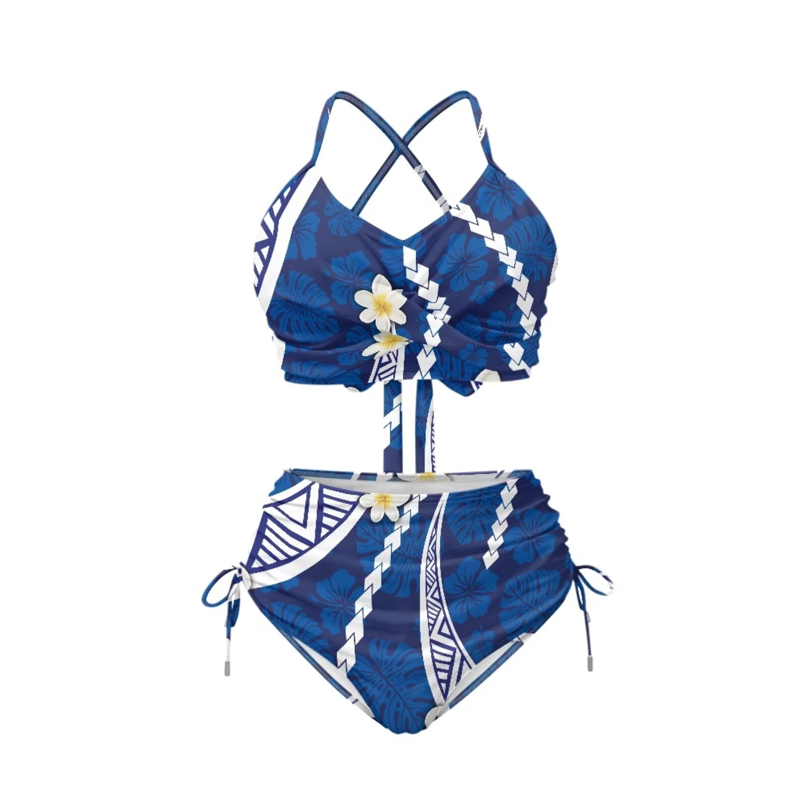 CHAQLIN Tribal Polynesian Plumeria Monstera Blue Bikini Set Two Piece ...