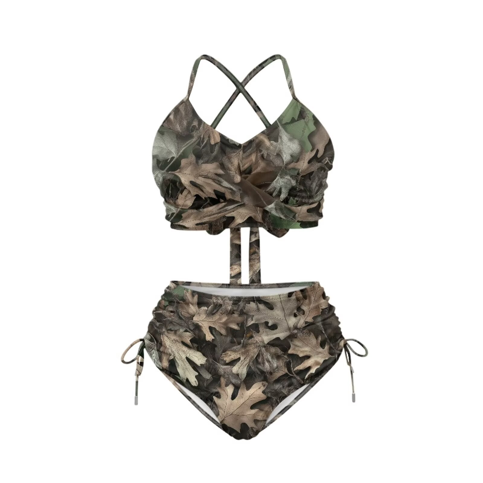 CHAQLIN Two Piece Brown Maple Leaves Bathing Suit Bikini for Women ...