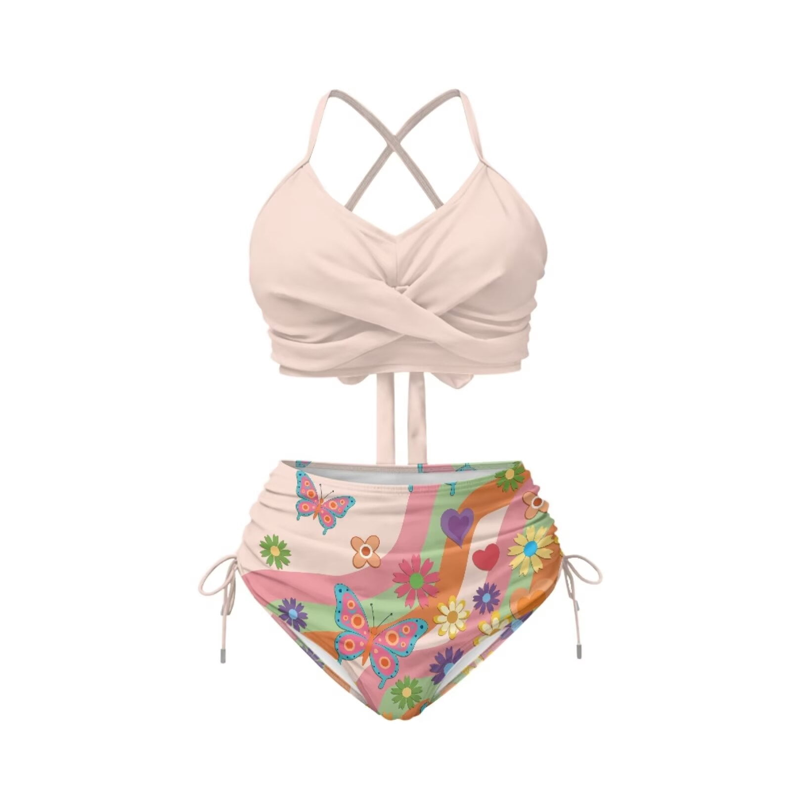 CHAQLIN Women's Hippie Floral Pink Butterfly Bikini Set Two Piece Push ...