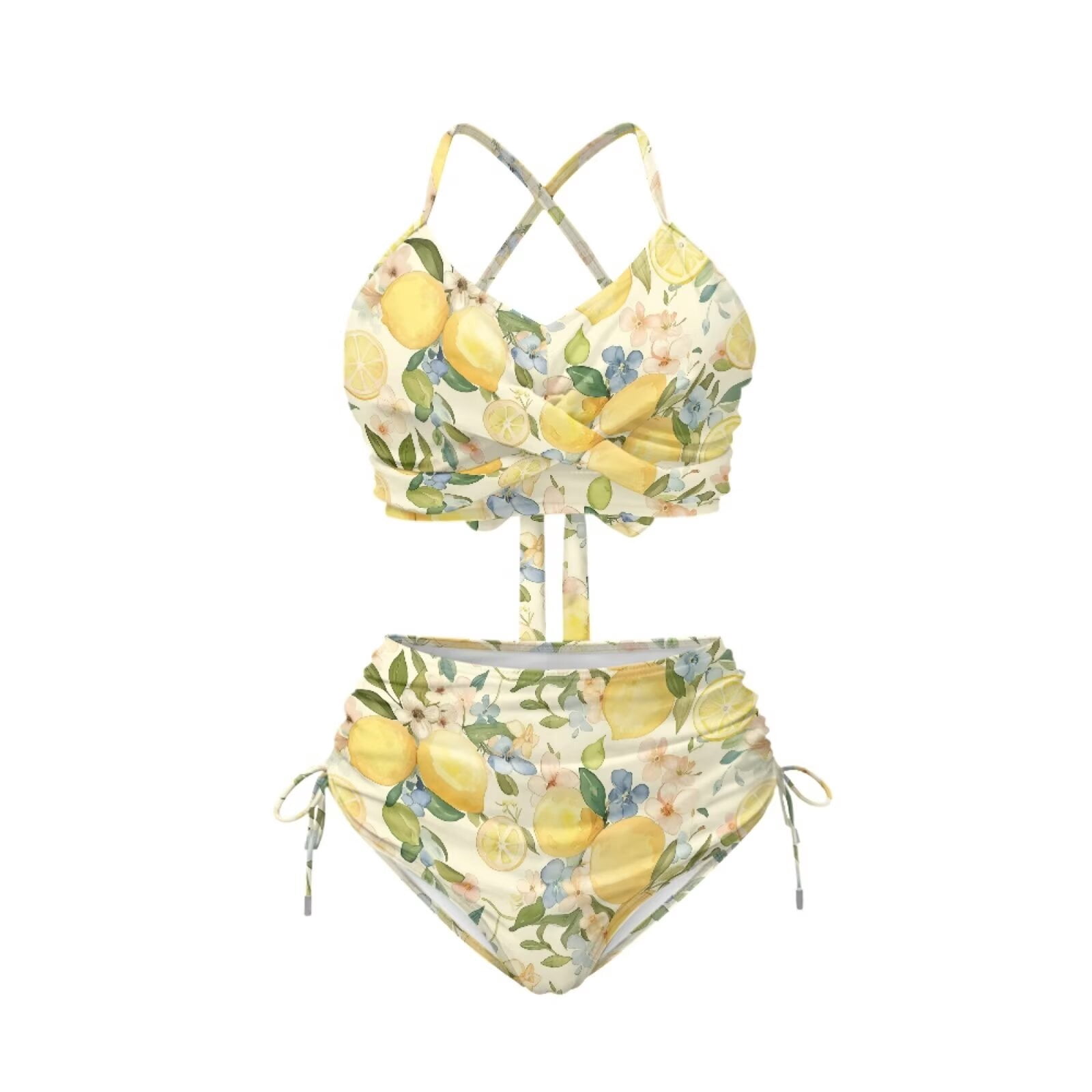 CHAQLIN Womens Yellow Lemon Floral Bikini Set 2 Piece High Waisted ...
