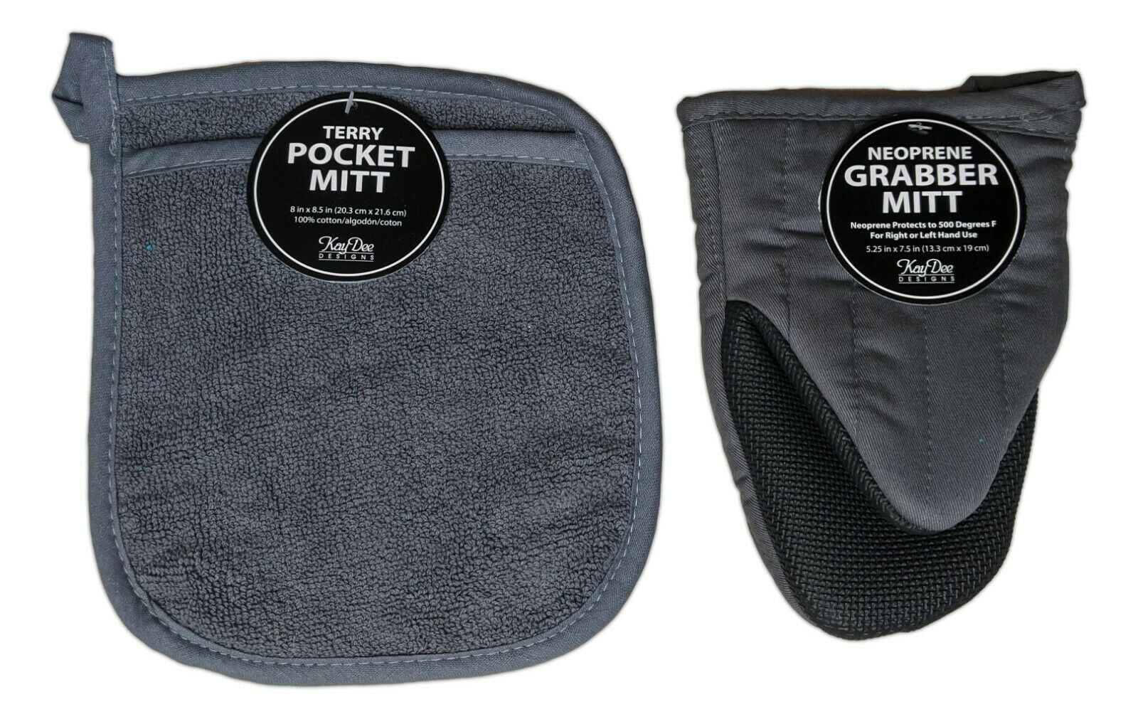 CHARCOAL Grey Pocket Potholder Mitt & Oven Grabber Mitt Set, by Kay Dee ...