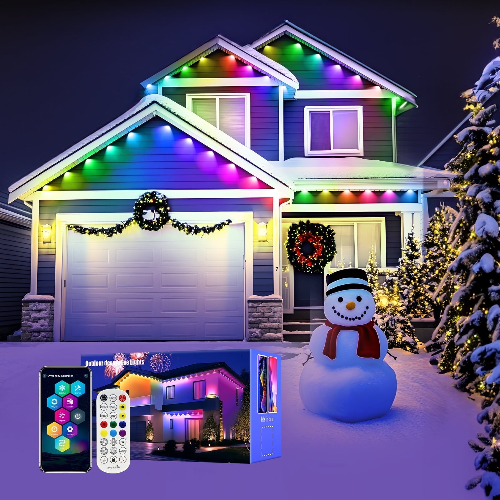 CHARKEE 100FT Permanent Outdoor Lights for House, RGB LED Eaves String ...