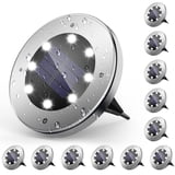 CHARKEE 12 Pack Solar Ground Lights, Outdoor Waterproof 8 LED Disk ...