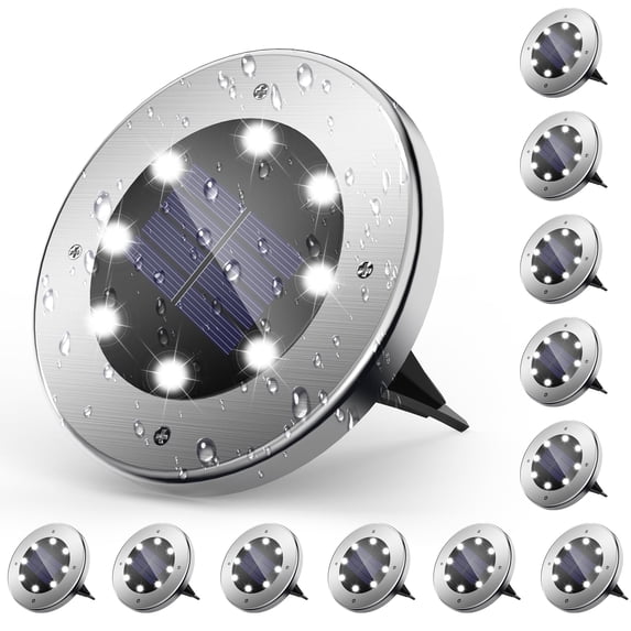 CHARKEE 12 Pack Solar Ground Lights, Outdoor Waterproof 8 LED Disk ...