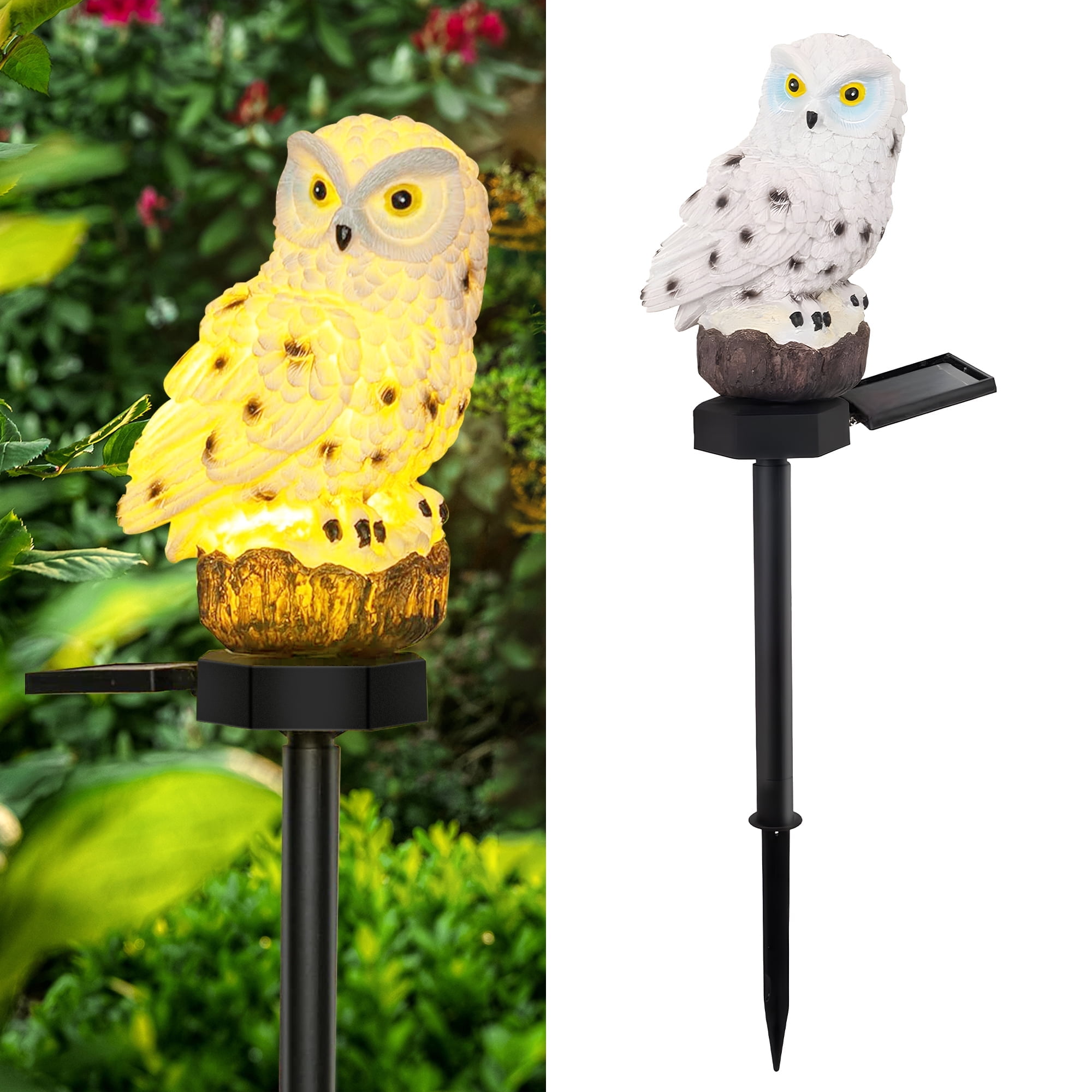CHARKEE Outdoor Solar Garden Decorations, Waterproof Resin Owl LED ...