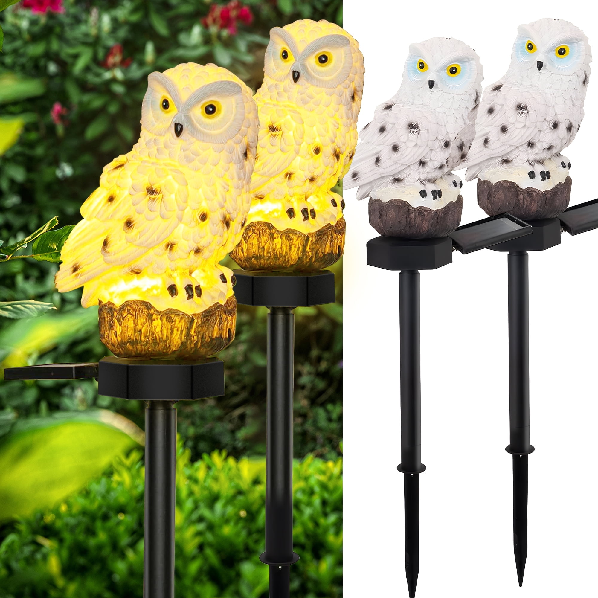 CHARKEE Solar Owl Lights, Outdoor Waterproof LED Landscape Decor, Resin ...