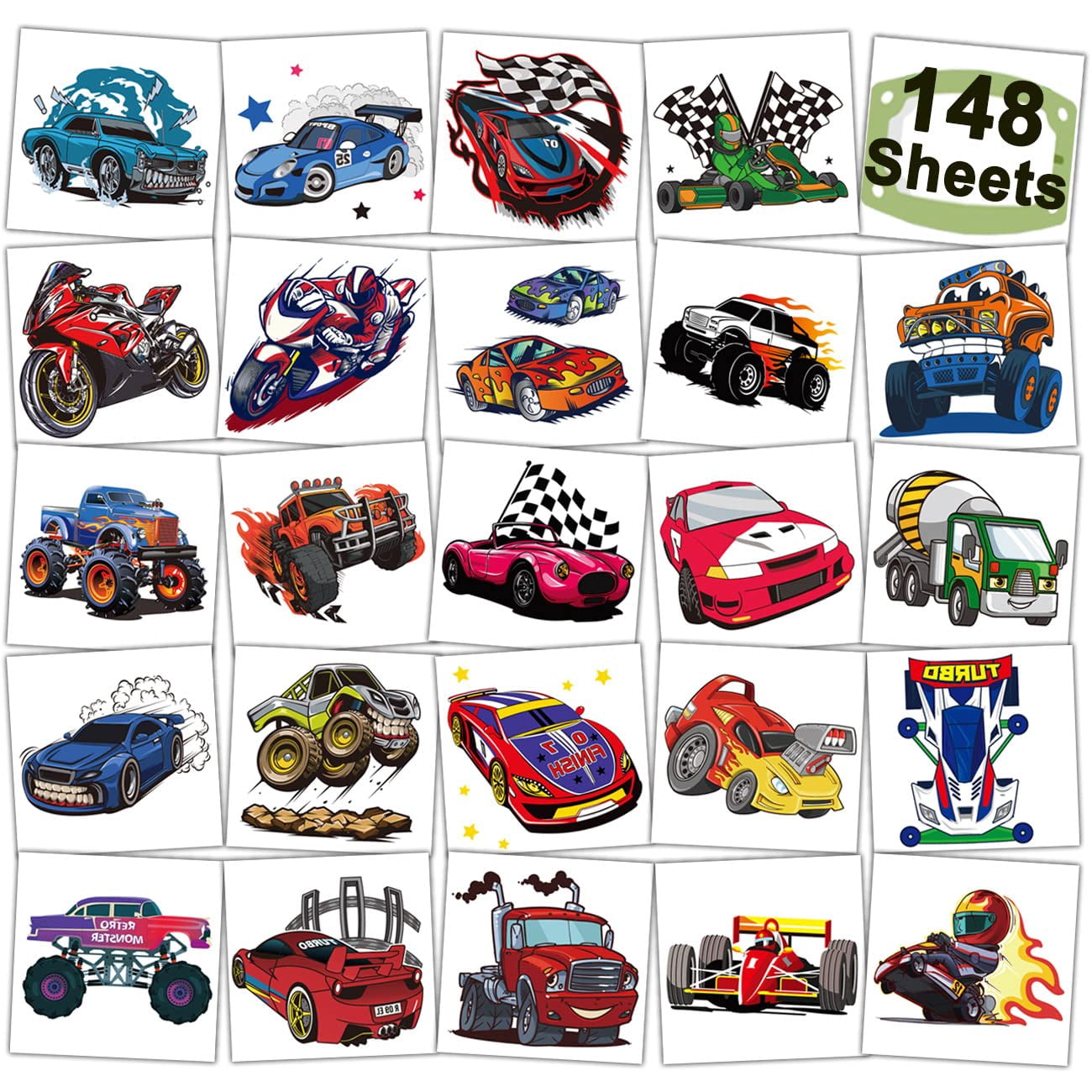 CHARLENT 148 PCS Race DHF10 Car and Monster Truck Temporary Tattoos for ...