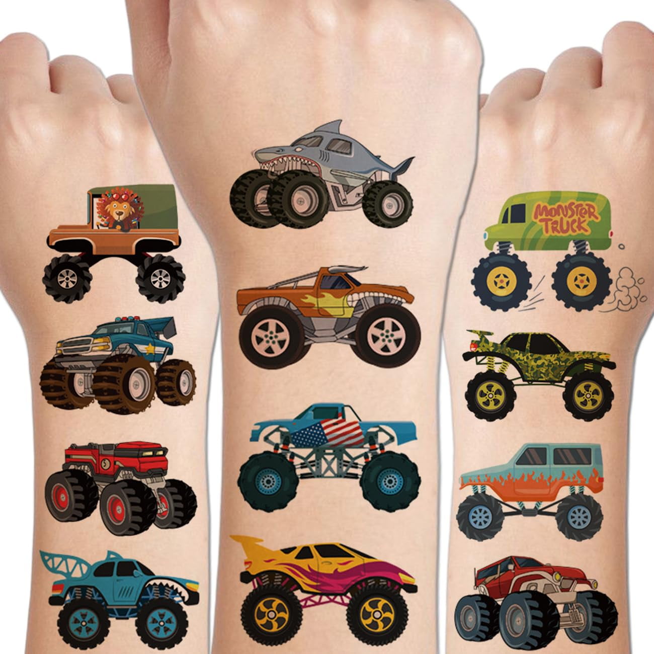 CHARLENT Monster Truck Temporary ESF27 Tattoos for Kids Party Supplies ...