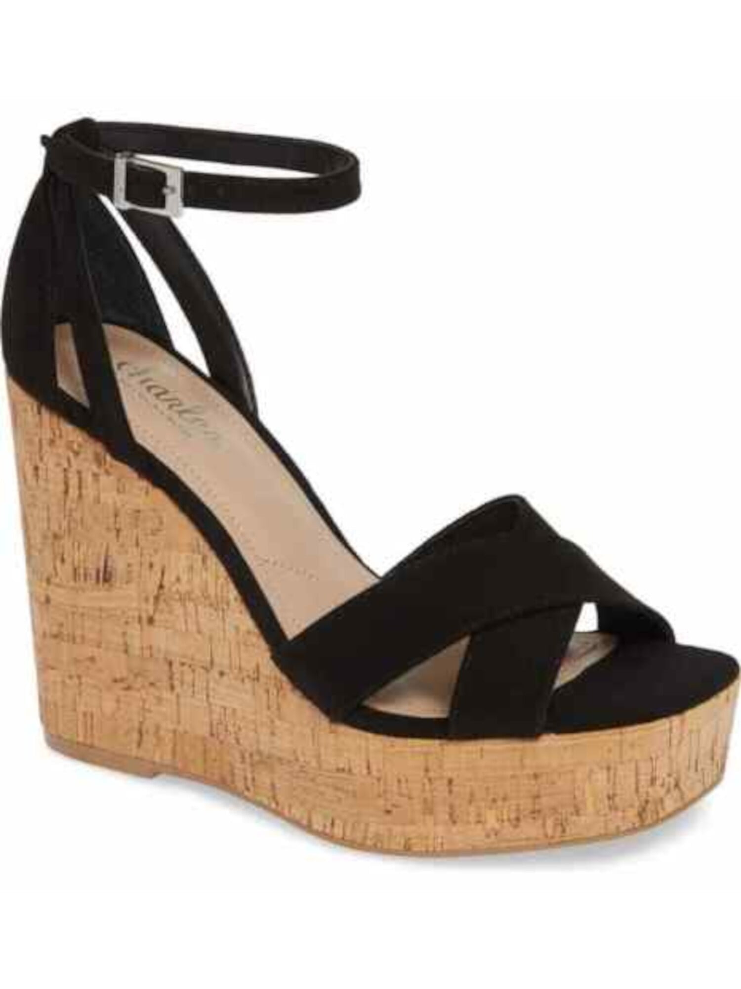 CHARLES BY CHARLES DAVID Womens Black 1-1/2" Cork-Textured Platform ...