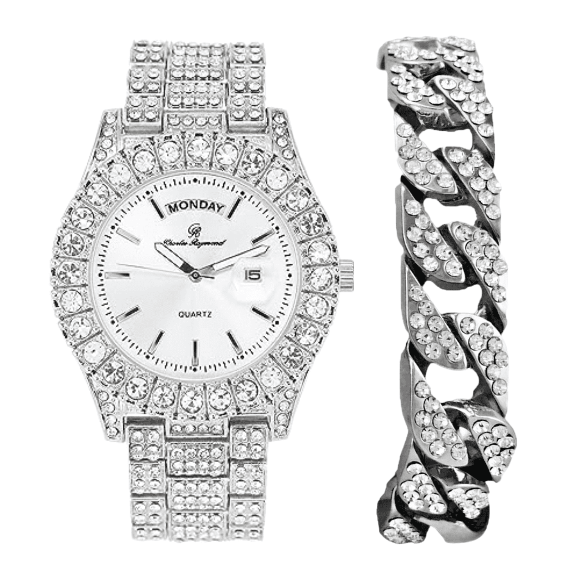 CHARLES RAYMOND Big Rocks Fully Iced Out Diamond Mens Watch w/Easy Read ...