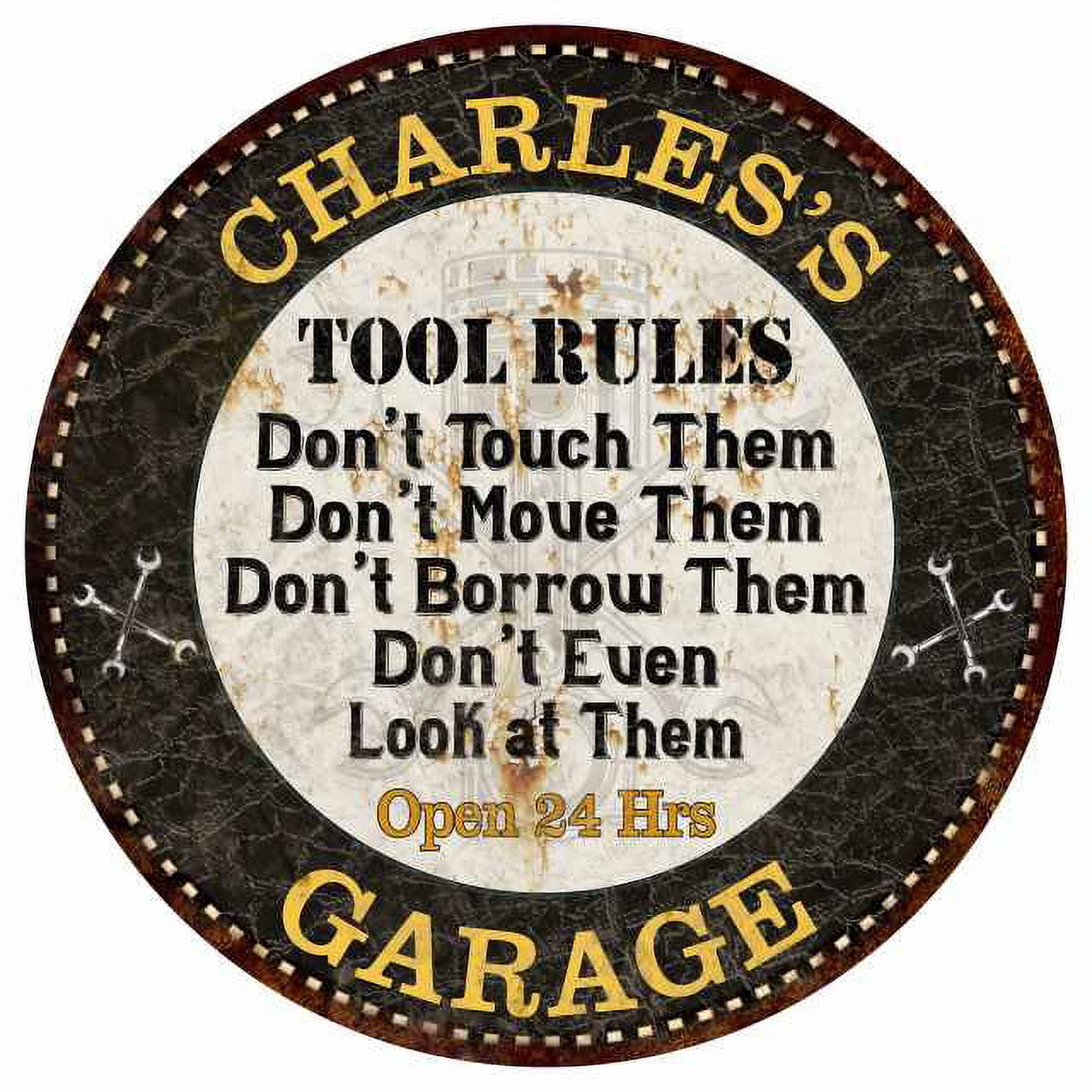 CHARLES'S Garage Rules 14" Round Metal Sign Garage Bar Wall Decor ...