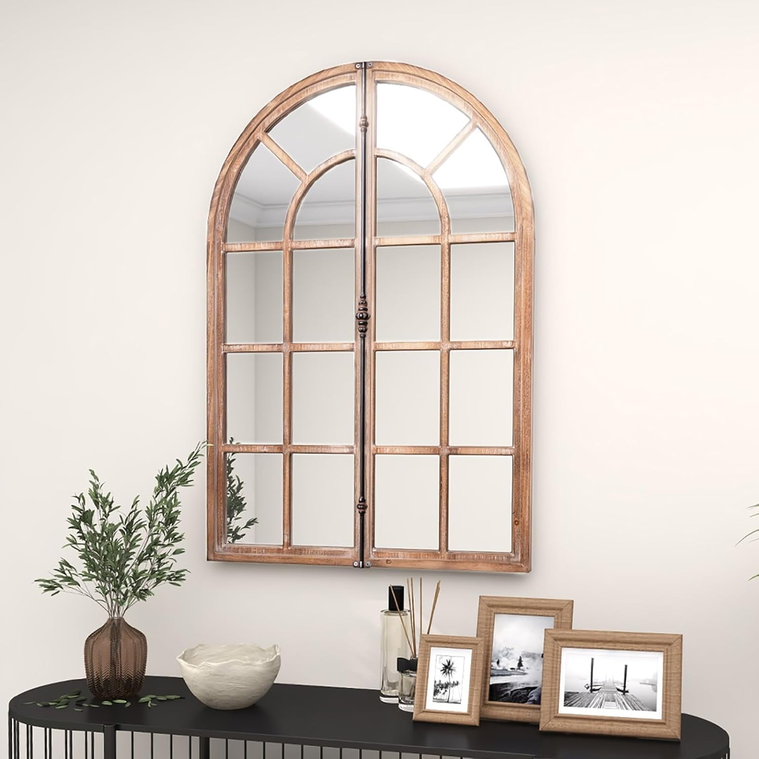 CHARMAID Farmhouse Arch Wall Mirror - 34"x24" Arched Window Pane Mirror ...