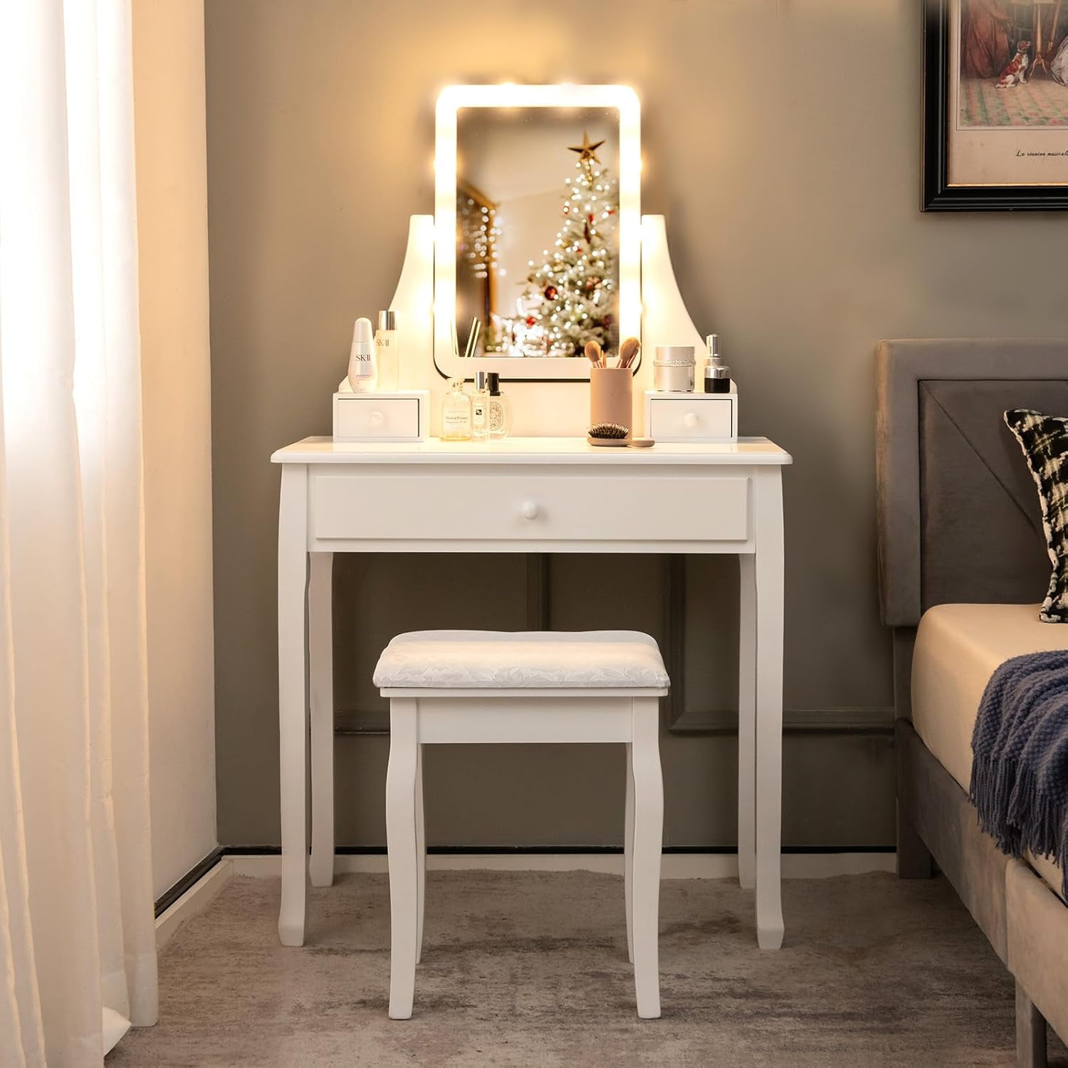 CHARMAID Girls Vanity Table with Lighted Mirror and Stool, 10 Dimmable ...