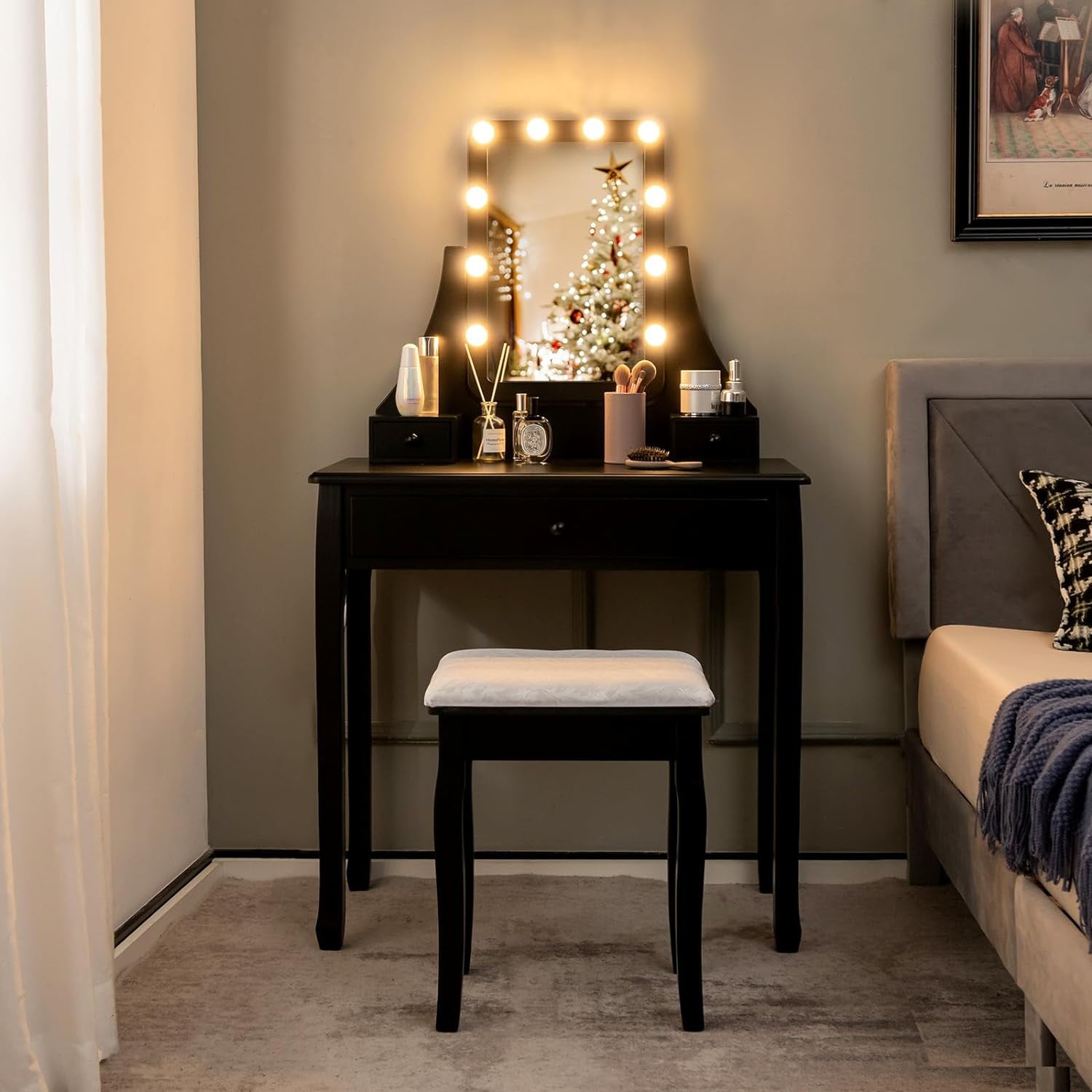 CHARMAID Girls Vanity Table with Lighted Mirror and Stool, 10 Dimmable ...