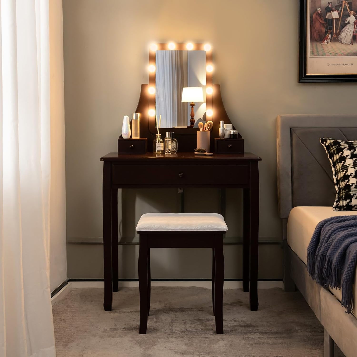 CHARMAID Girls Vanity Table with Lighted Mirror and Stool, 10 Dimmable ...