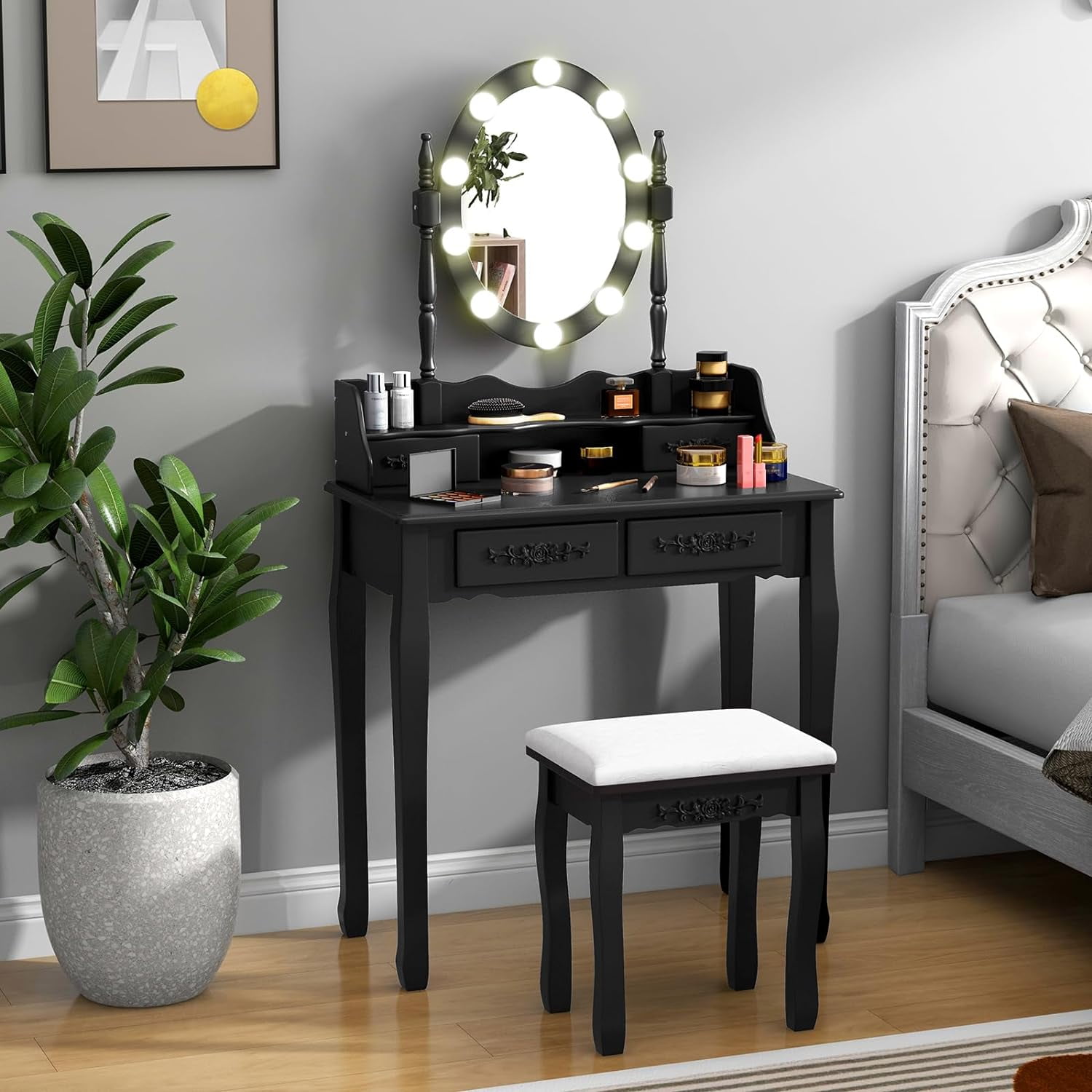 CHARMAID Girls Vanity Table with Lighted Mirror and Stool, 10 Dimmable ...