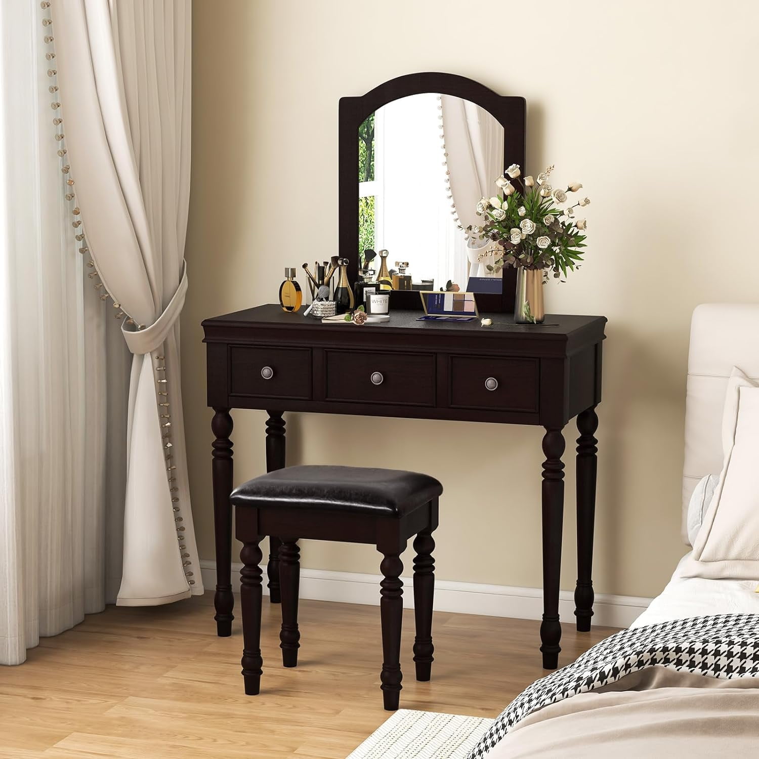 CHARMAID Makeup Vanity Desk with Mirror and Stool, 34'' Wide Vanity ...