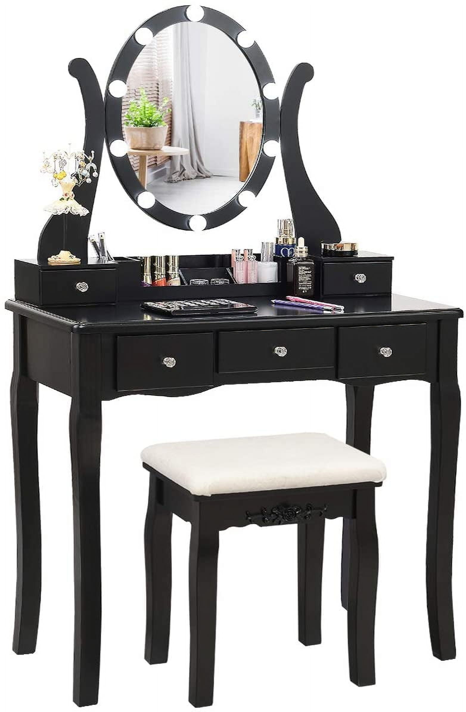 CHARMAID Makeup Vanity Table with Lighted Mirror, Vanity Desk with 10 ...